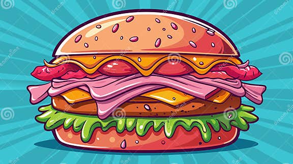 Deluxe Pink Burger with Crispy Bacon Stock Vector - Illustration of ...