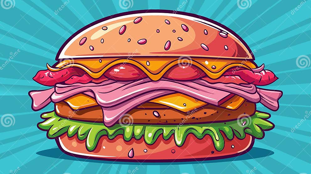 Deluxe Pink Burger with Crispy Bacon Stock Vector - Illustration of ...