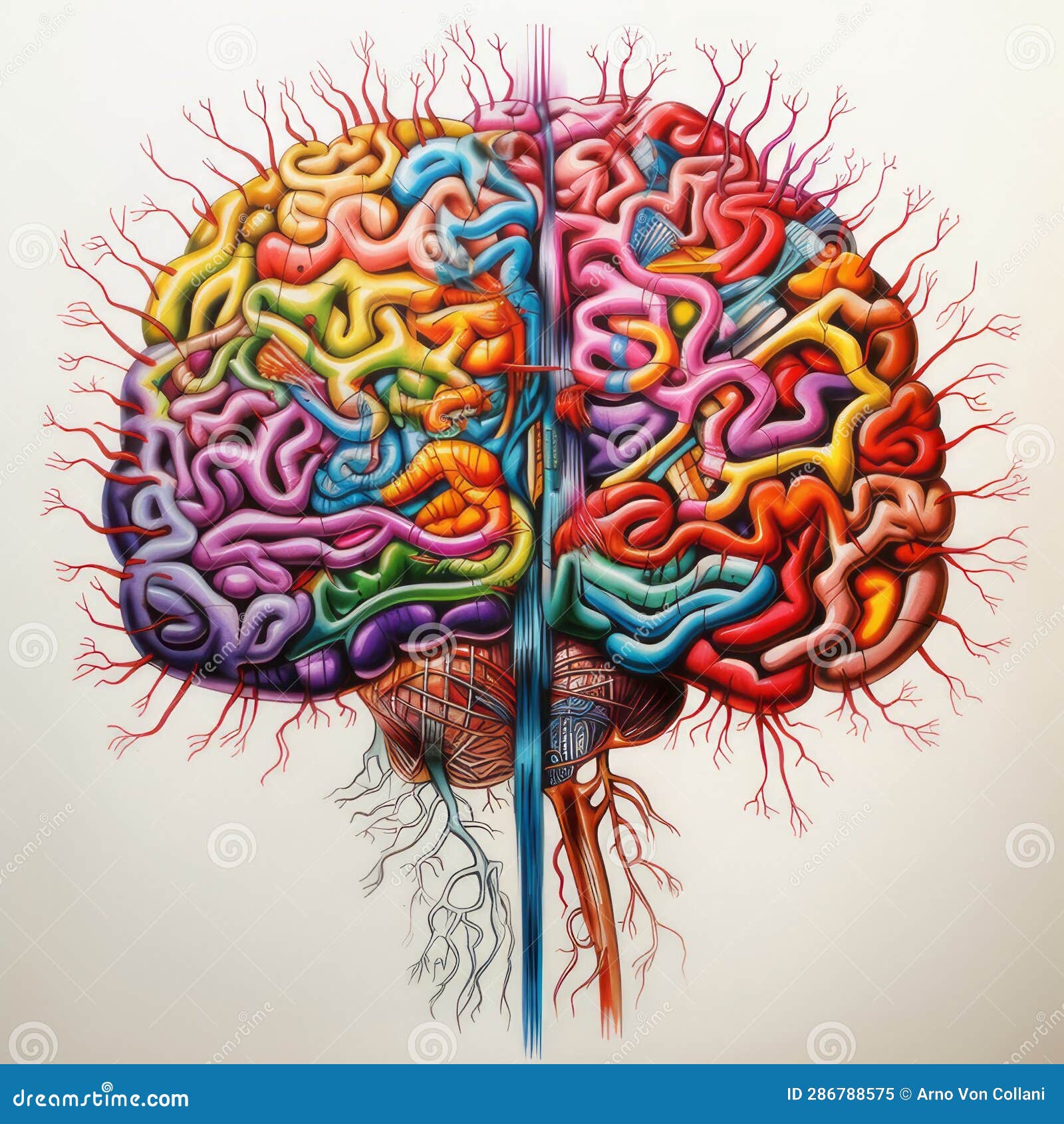 Vivid Brain Canvas: Artistic and Colorful Depiction of Human Mind Stock ...