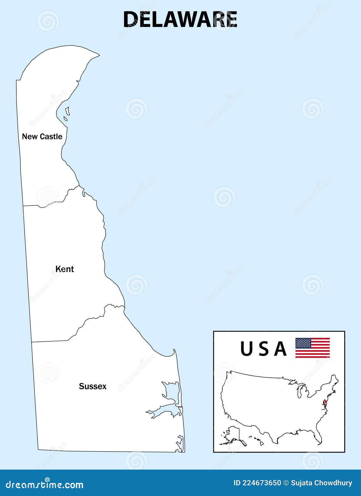 Delware Map. District Map of Deleware in White Color with Name Stock ...