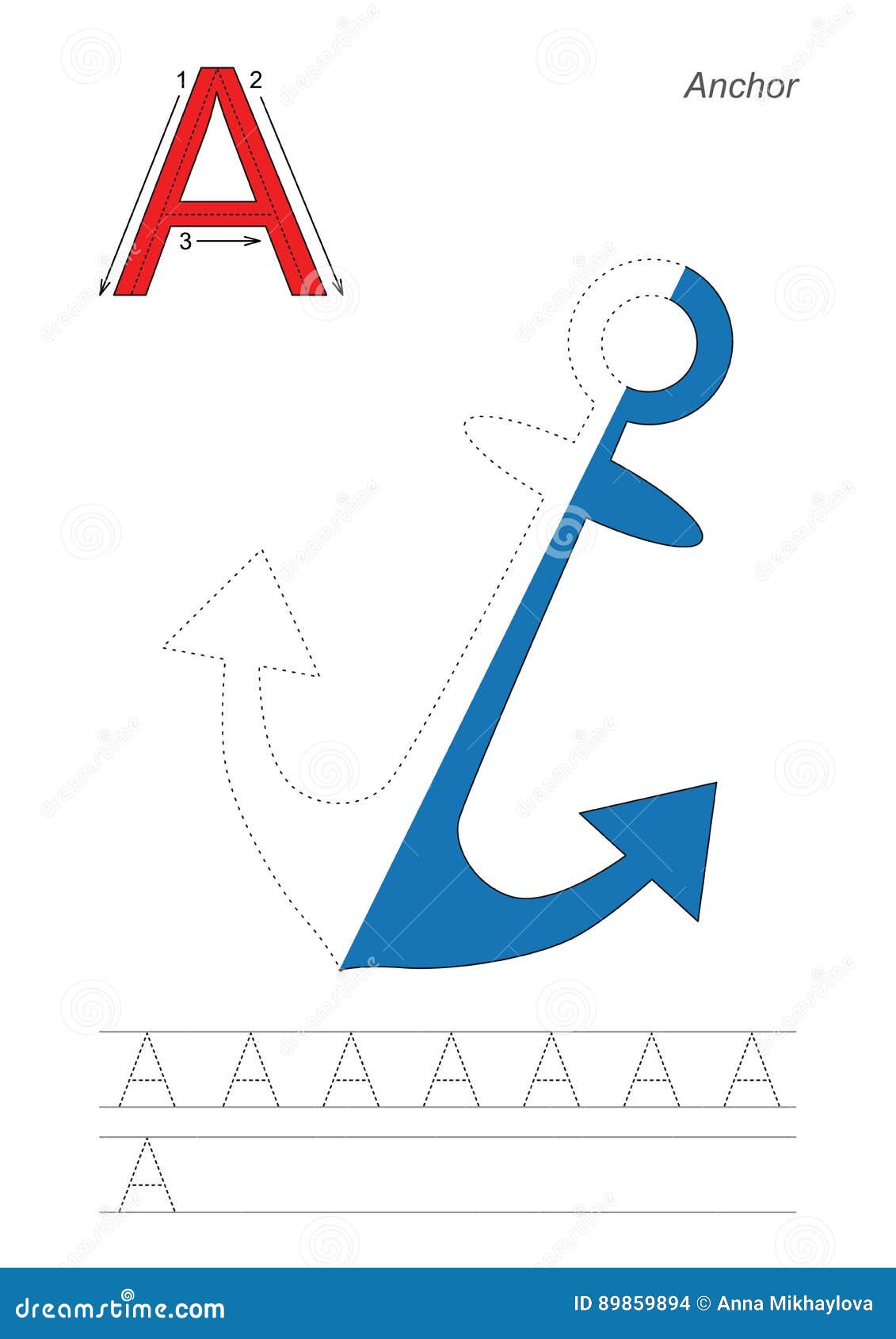 Demi Jeu De Trace Pour La Lettre a Anchor Illustration de Vecteur ...