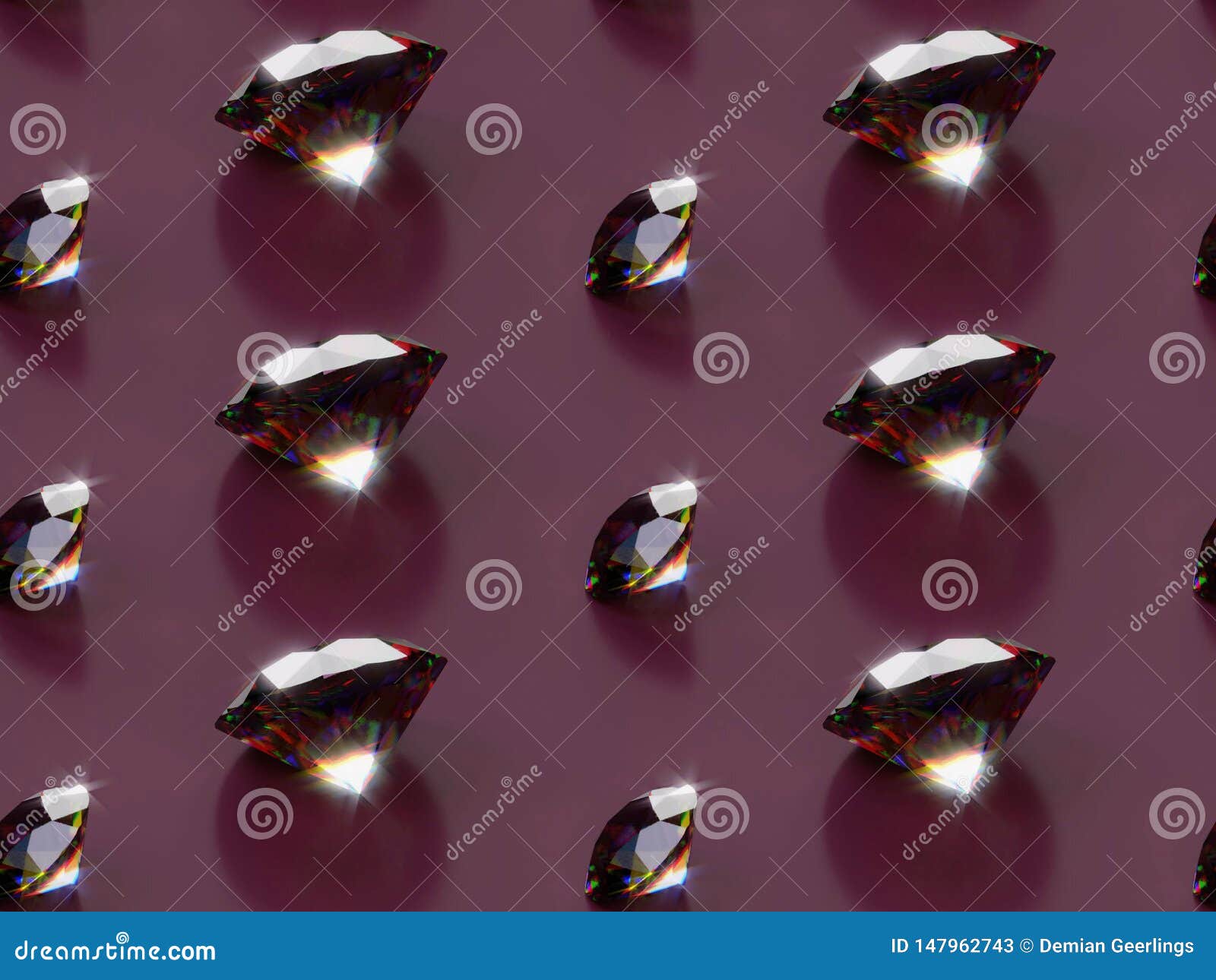 3Demian Seamless Pattern Diamonds on Red Background Stock Illustration ...