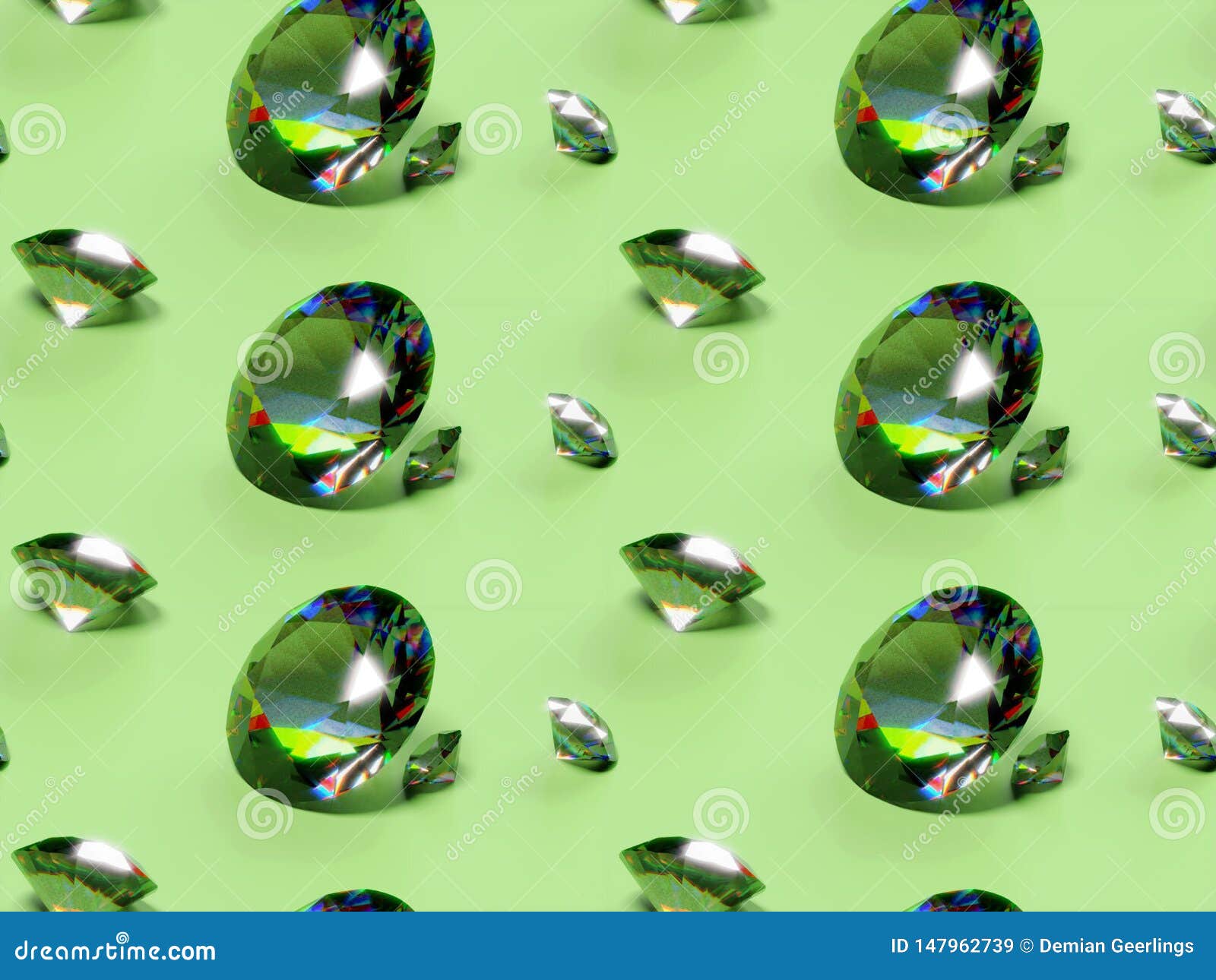 3Demian Seamless Pattern Green Gems on Green Background Stock ...