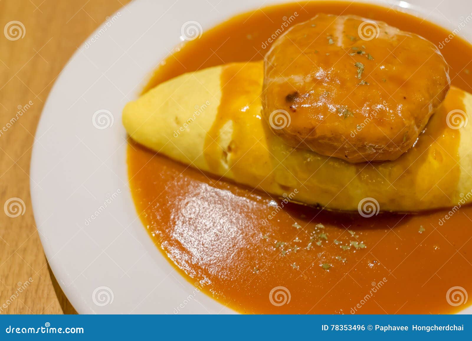Demiglace Sauce Omurice with Hamburger Stock Photo - Image of healthy ...