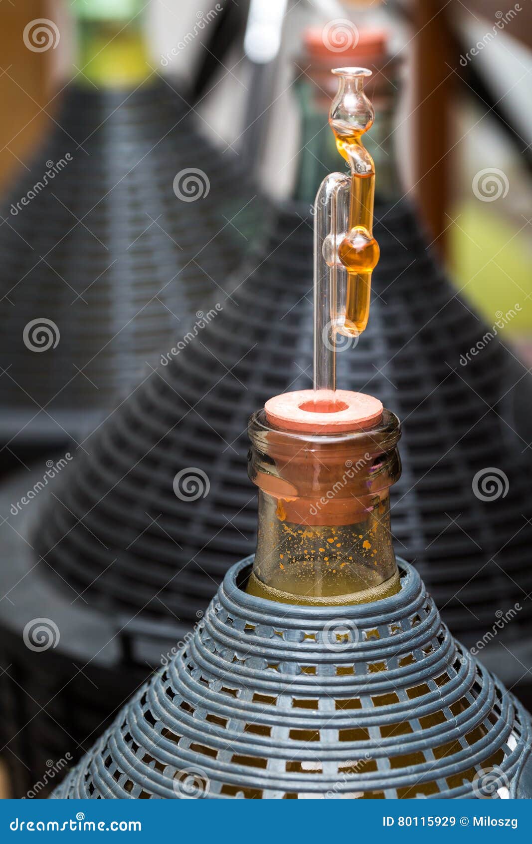 Demijohn with Glass Fermentation Lock. Stock Image - Image of closeup ...