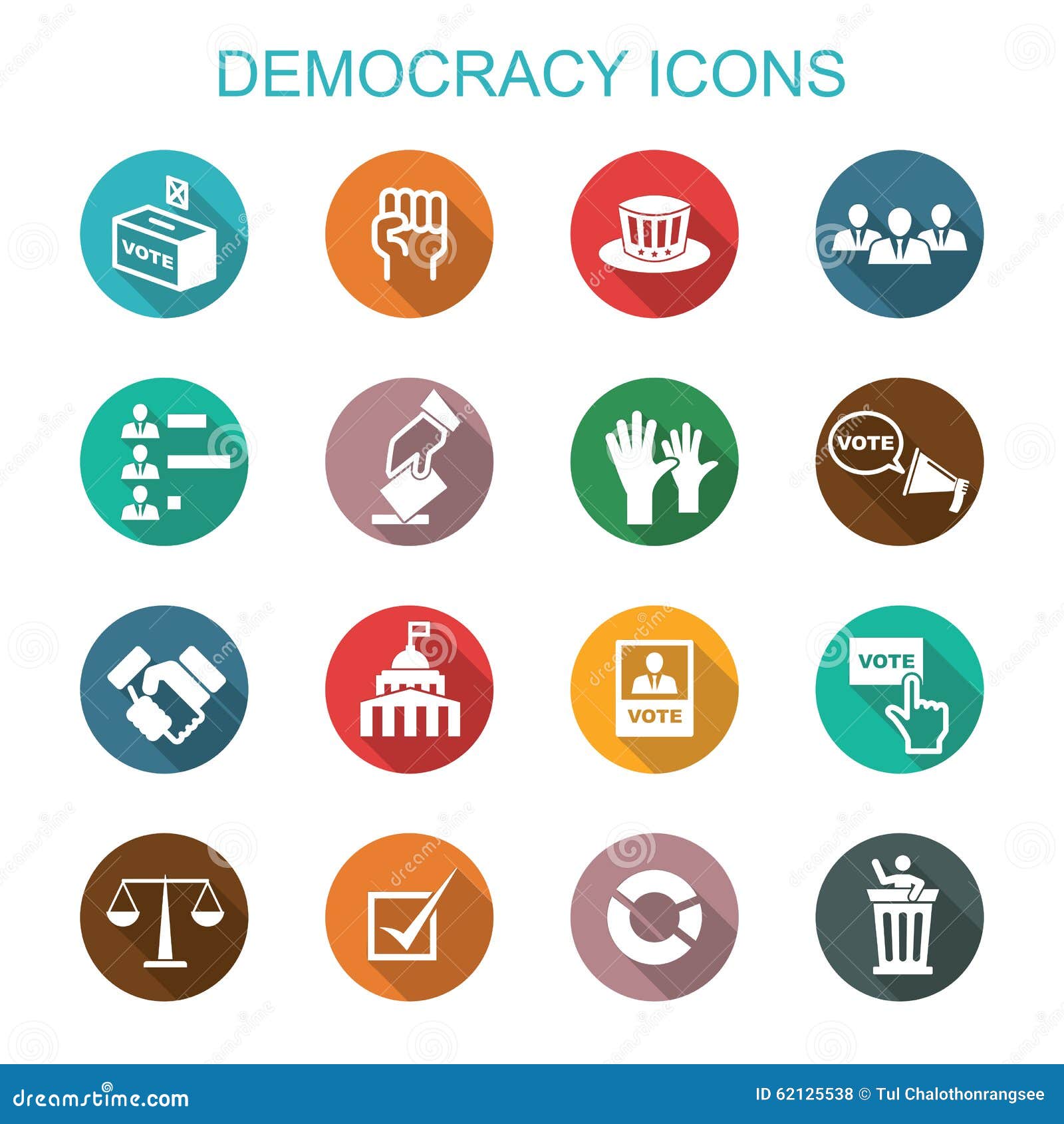 Democracy Long Shadow Icons Stock Illustration - Illustration of ...