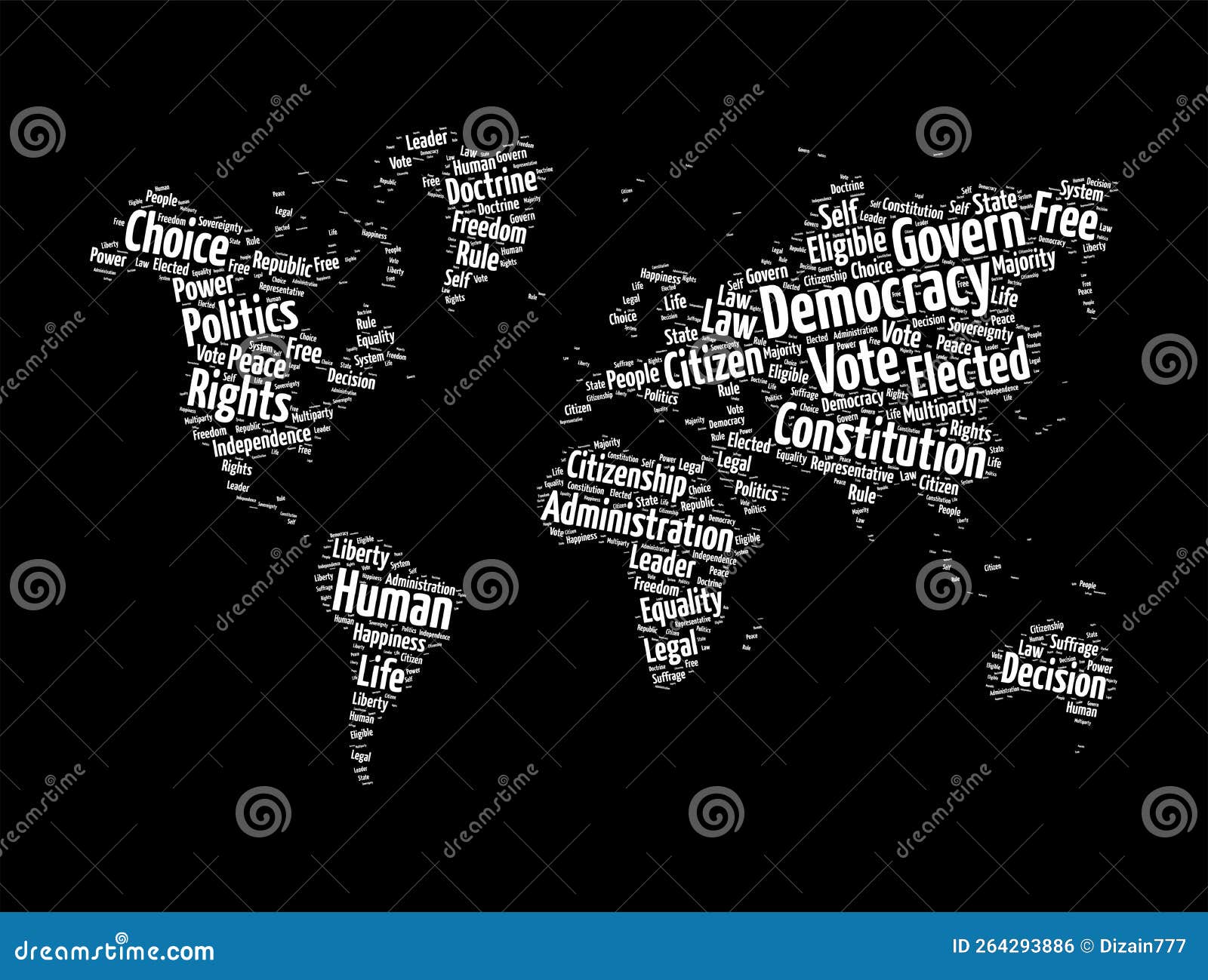 Democracy Word Cloud in Shape of World Map, Concept Background Stock ...