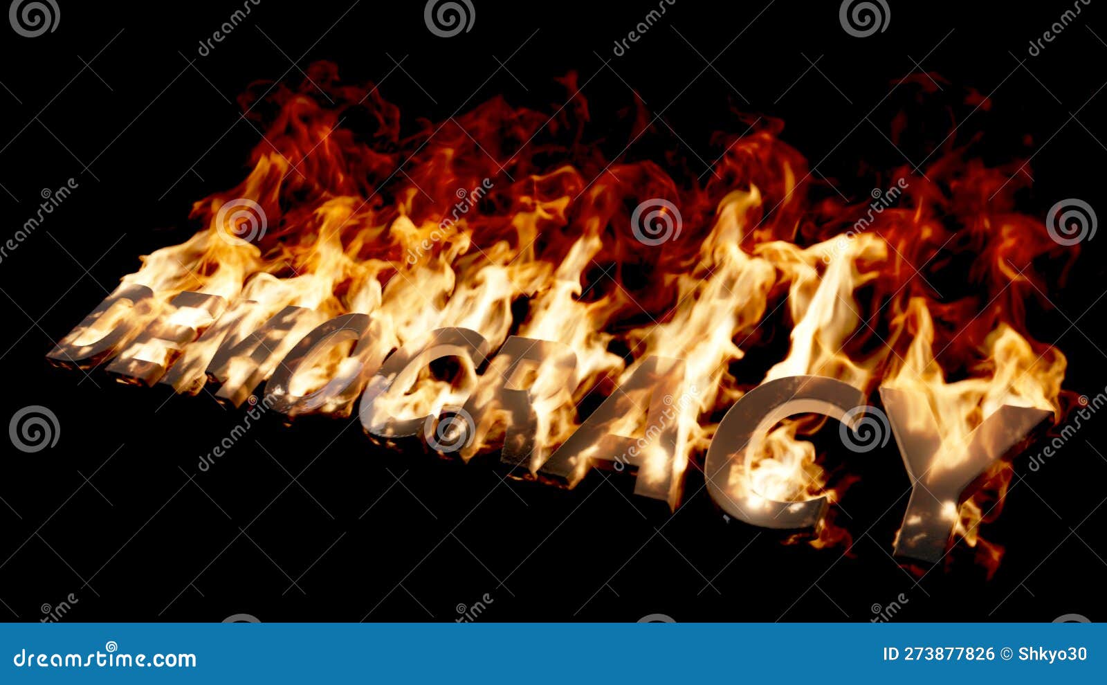 Democracy Word on Fire with High Flames on Black Stock Illustration ...