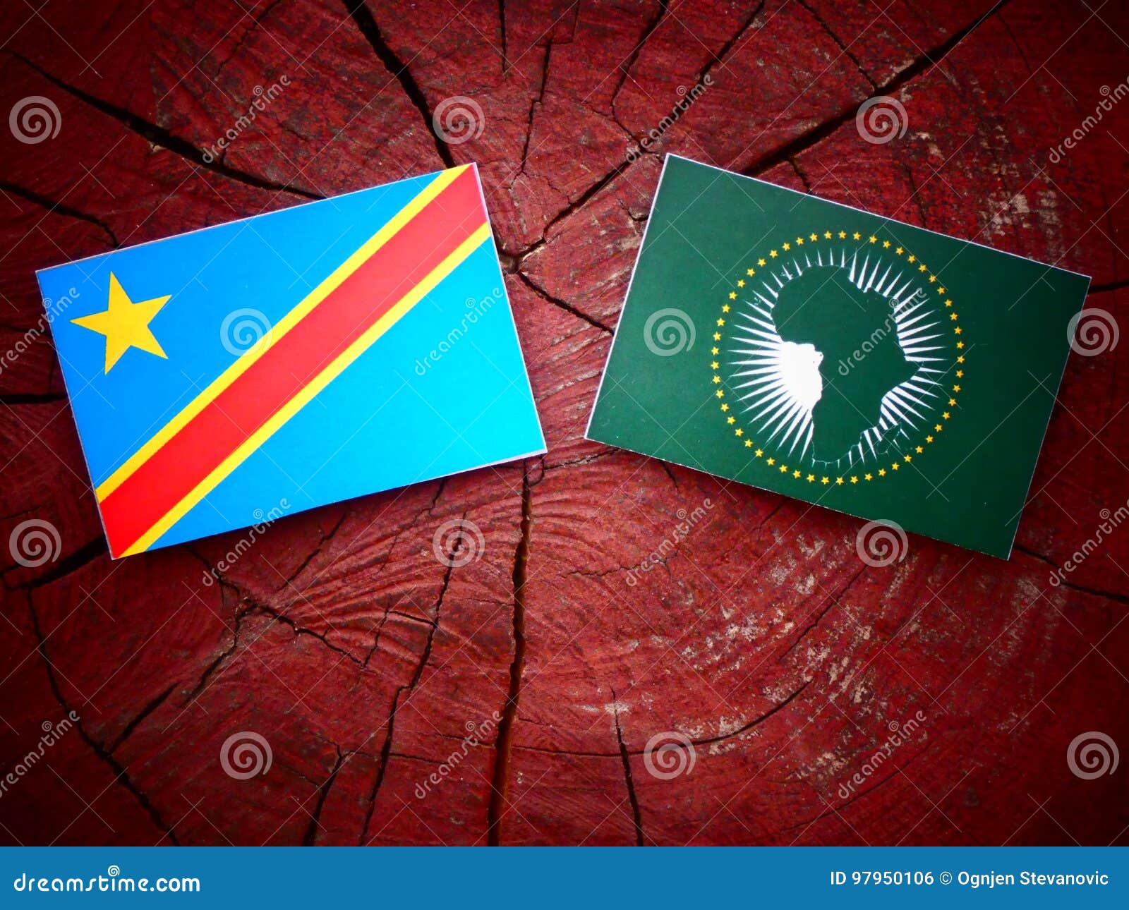 Democratic Republic of the Congo Flag with African Union Flag on Stock ...