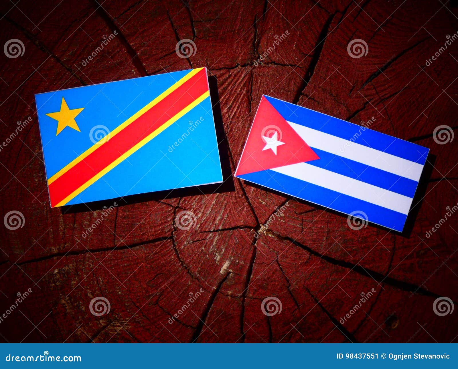 Democratic Republic of the Congo Flag with Cuban Flag on a Tree Stock ...