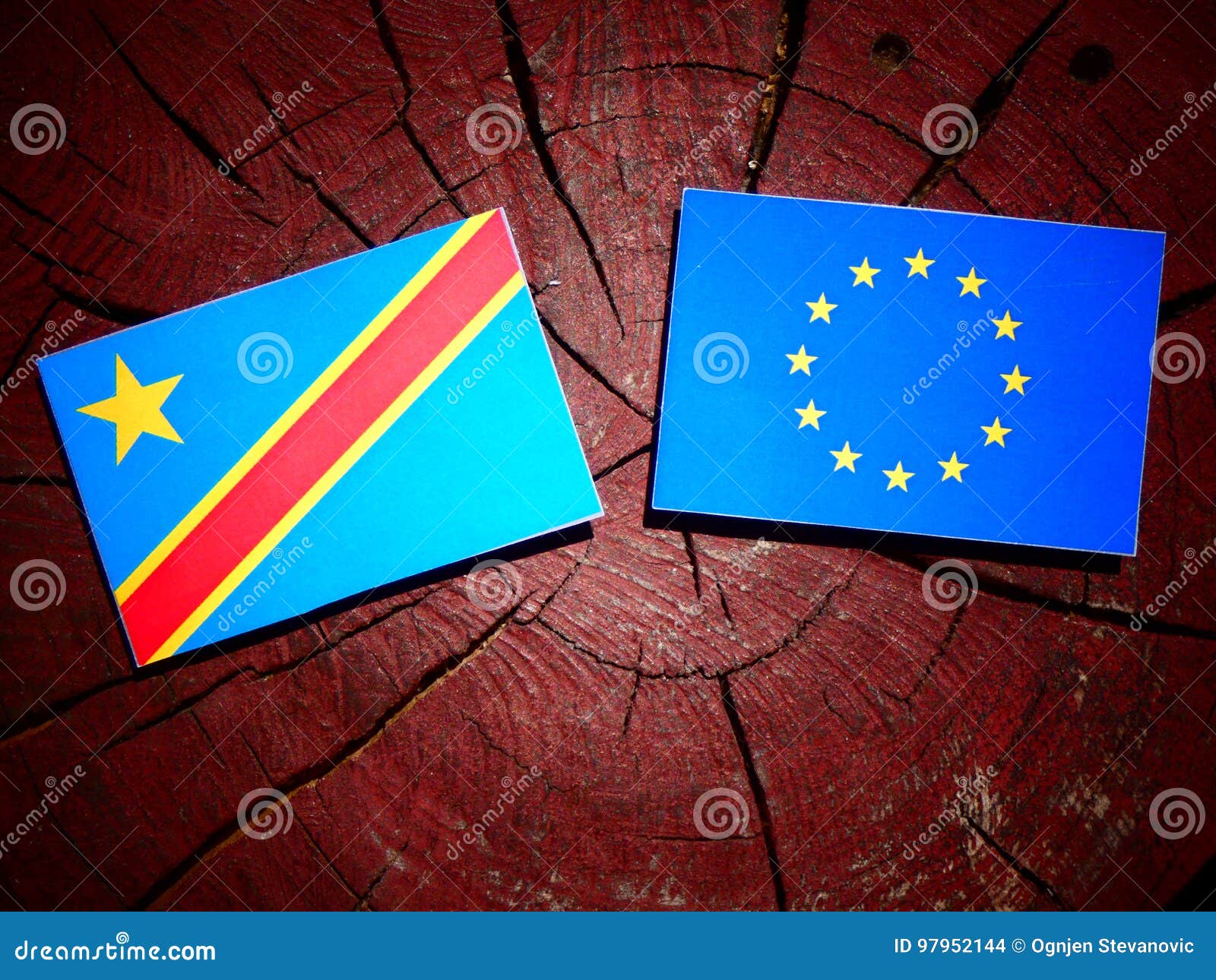 Democratic Republic of the Congo Flag with EU Flag on a Tree Stu Stock ...