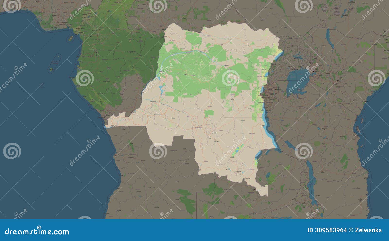 DR Congo Map Highlighted In DROC Flag Colors Vector Illustration ...