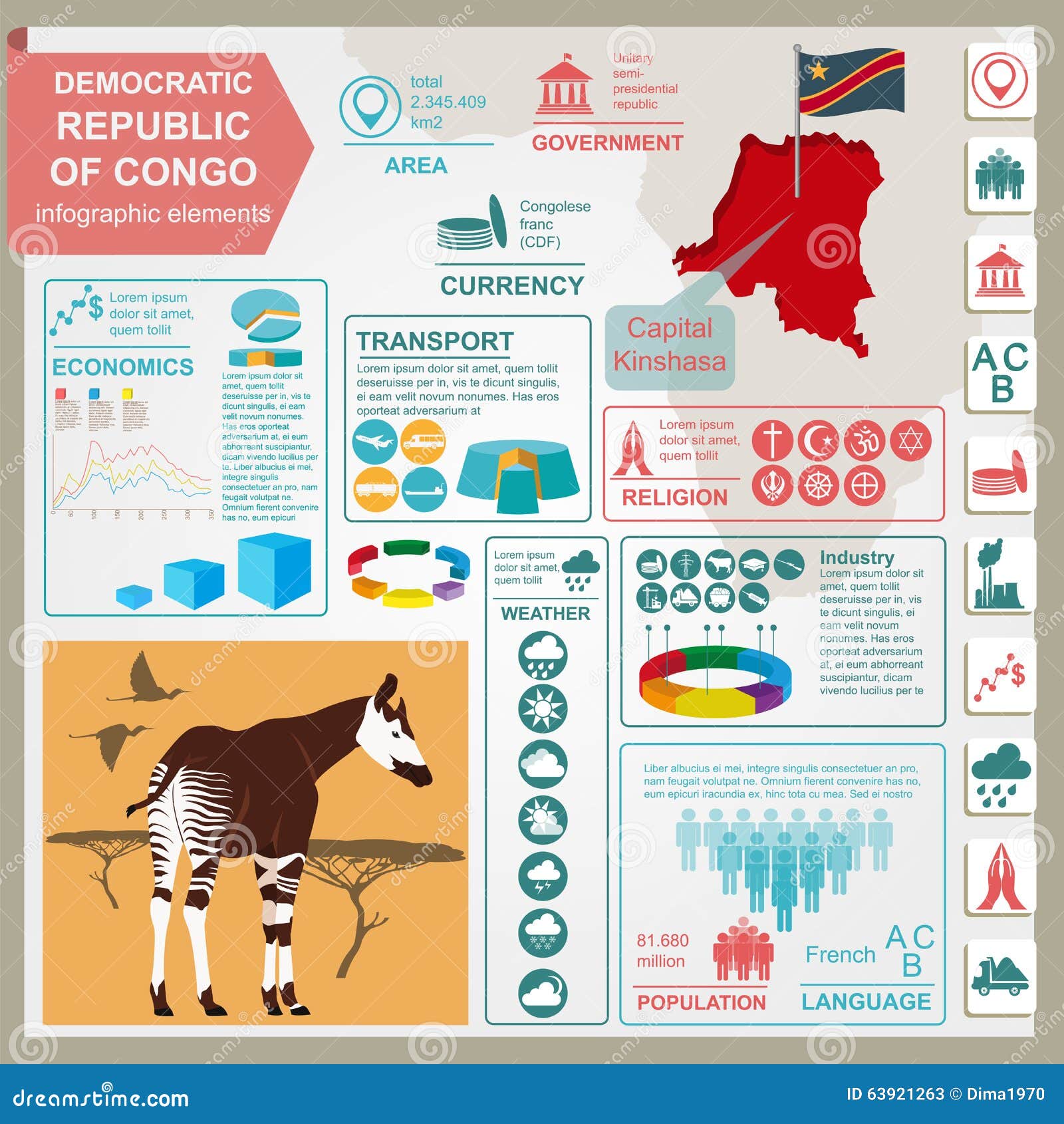 Democratic Republic Congo Infographics, Statistical Data Stock Vector ...