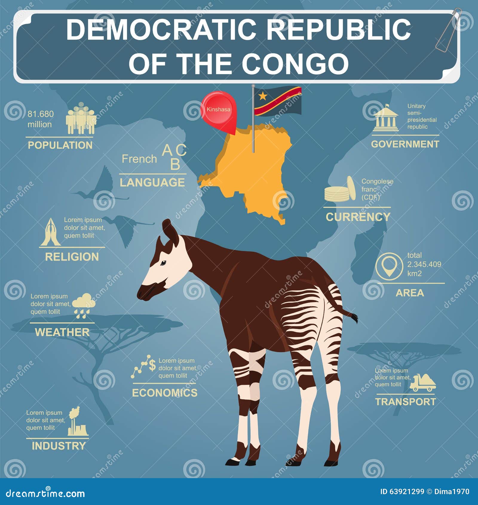 Democratic Republic Congo Infographics, Statistical Data Stock Vector ...