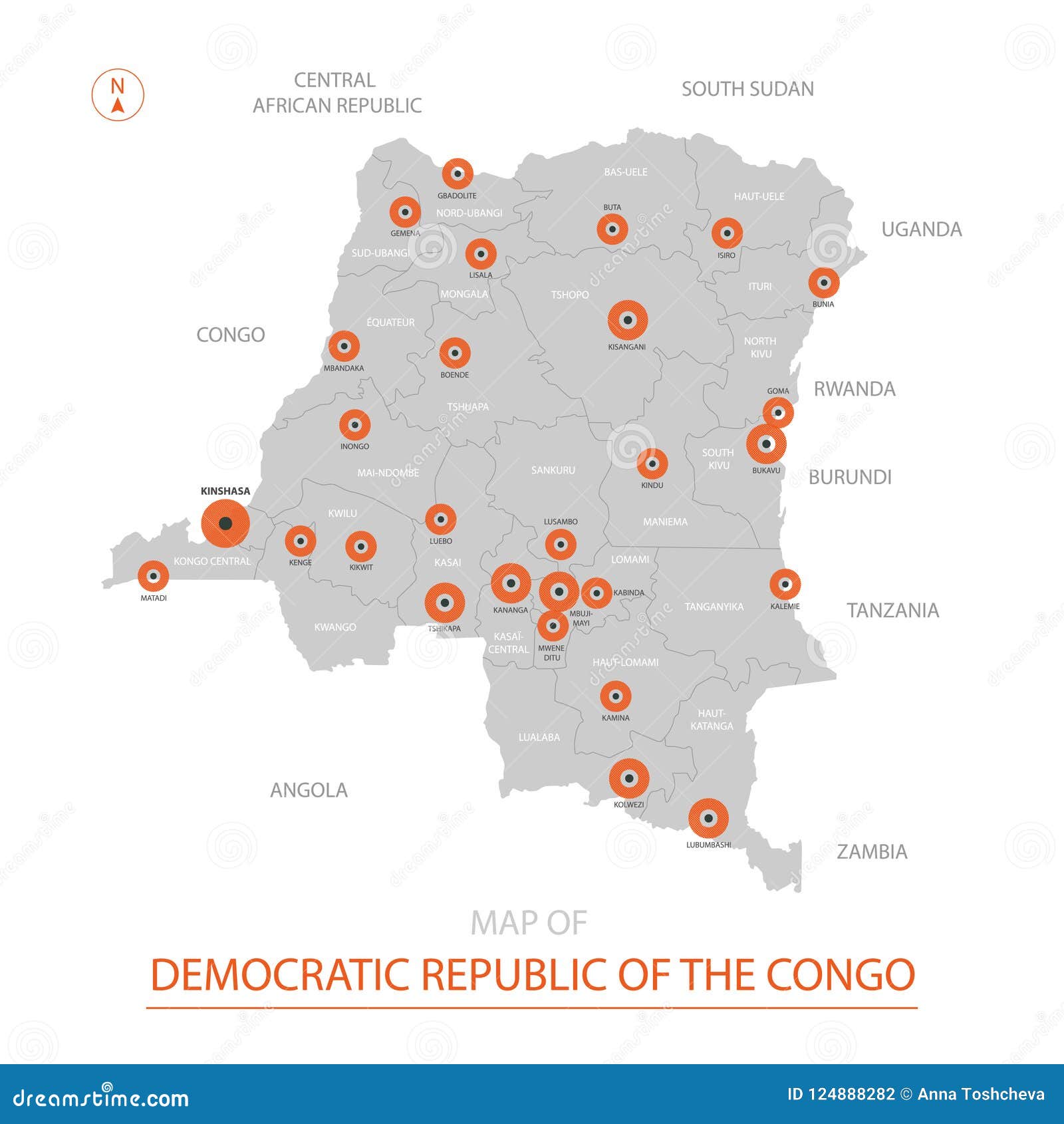 Democratic Republic of the Congo Map with Administrative Divisions ...