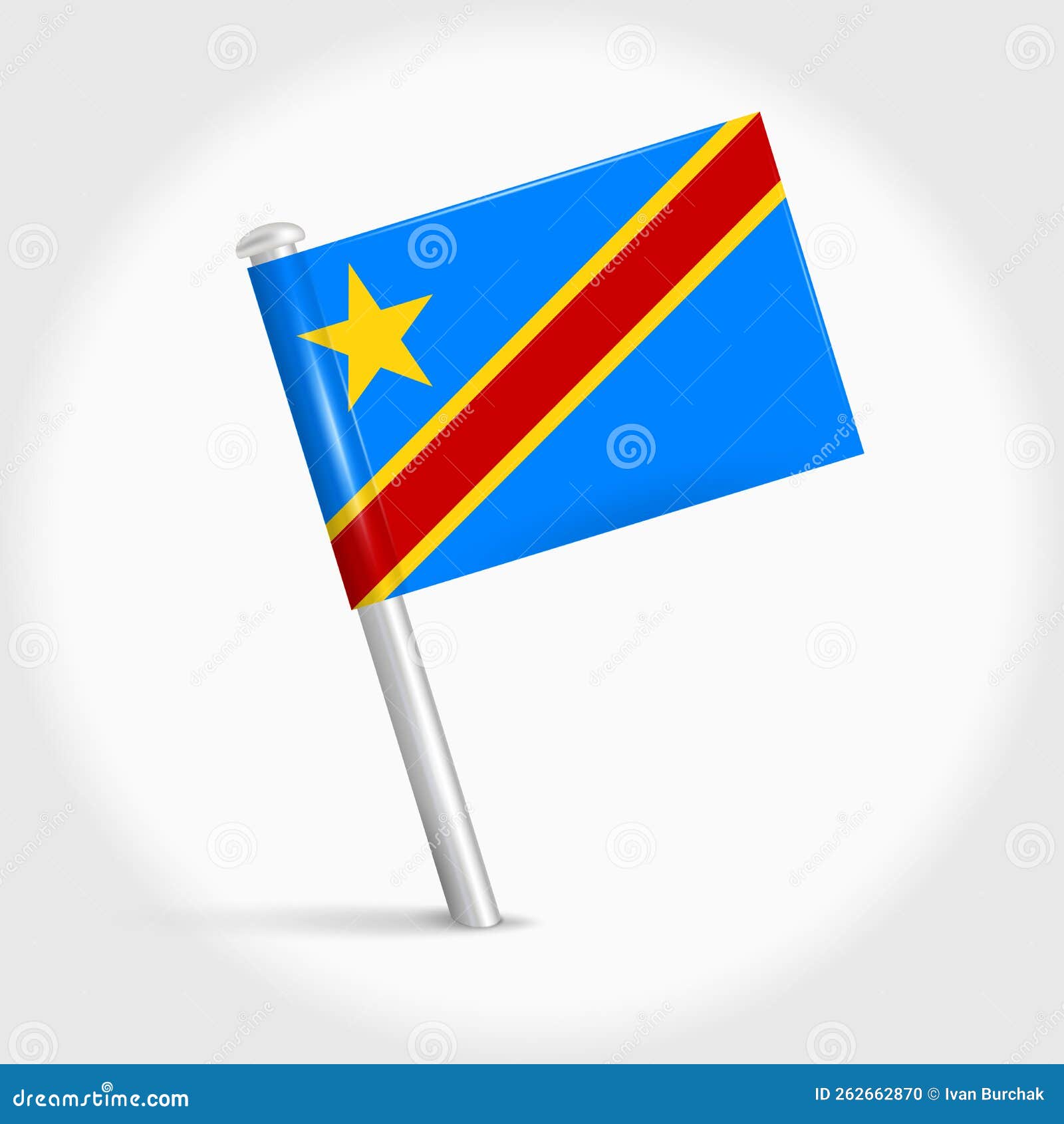 Democratic Republic Of The Congo Map Pin Flag 3d Realistic Vector