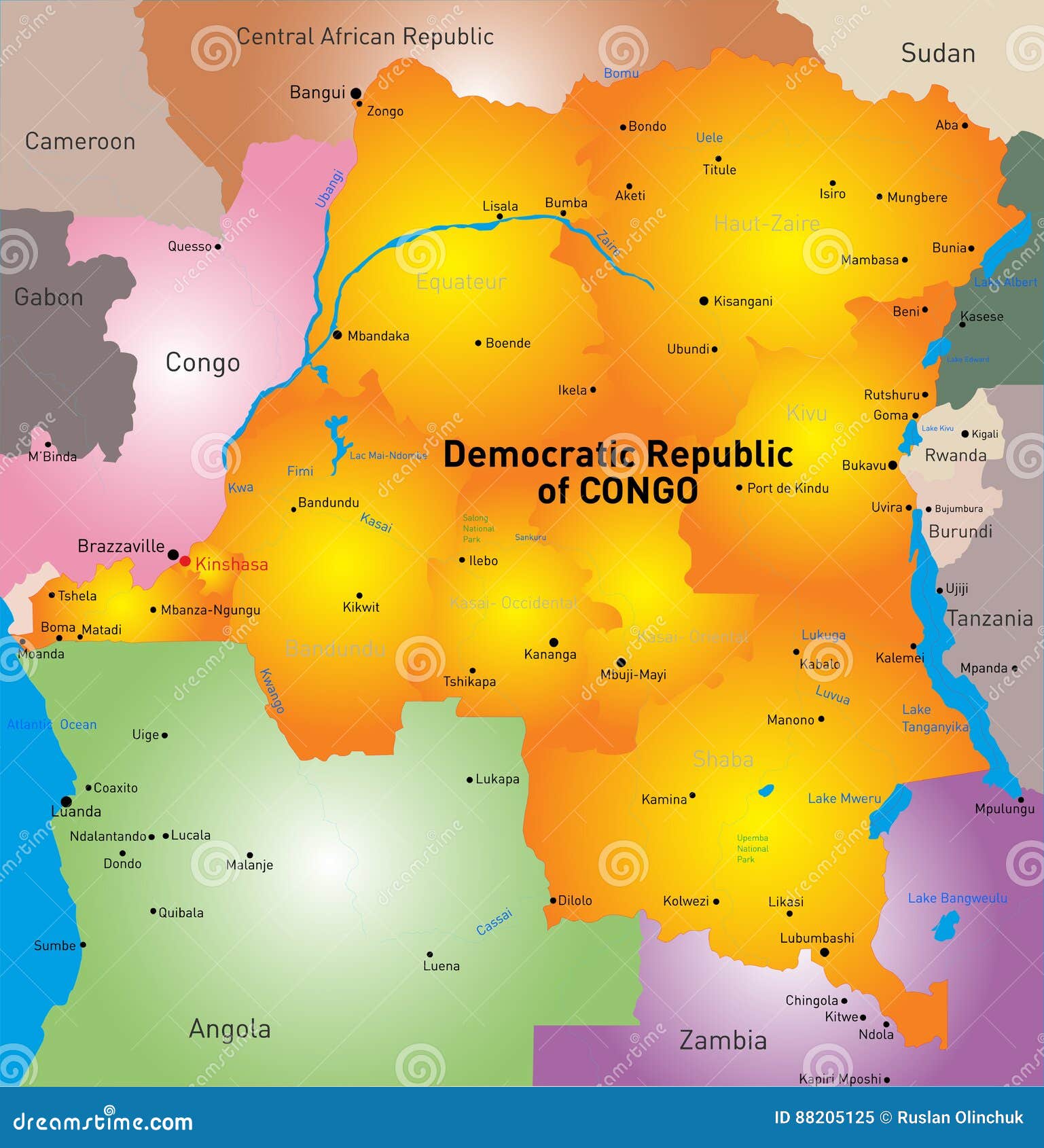 Democratic Republic Of Congo Marked By Blue In Grey World Political Map ...