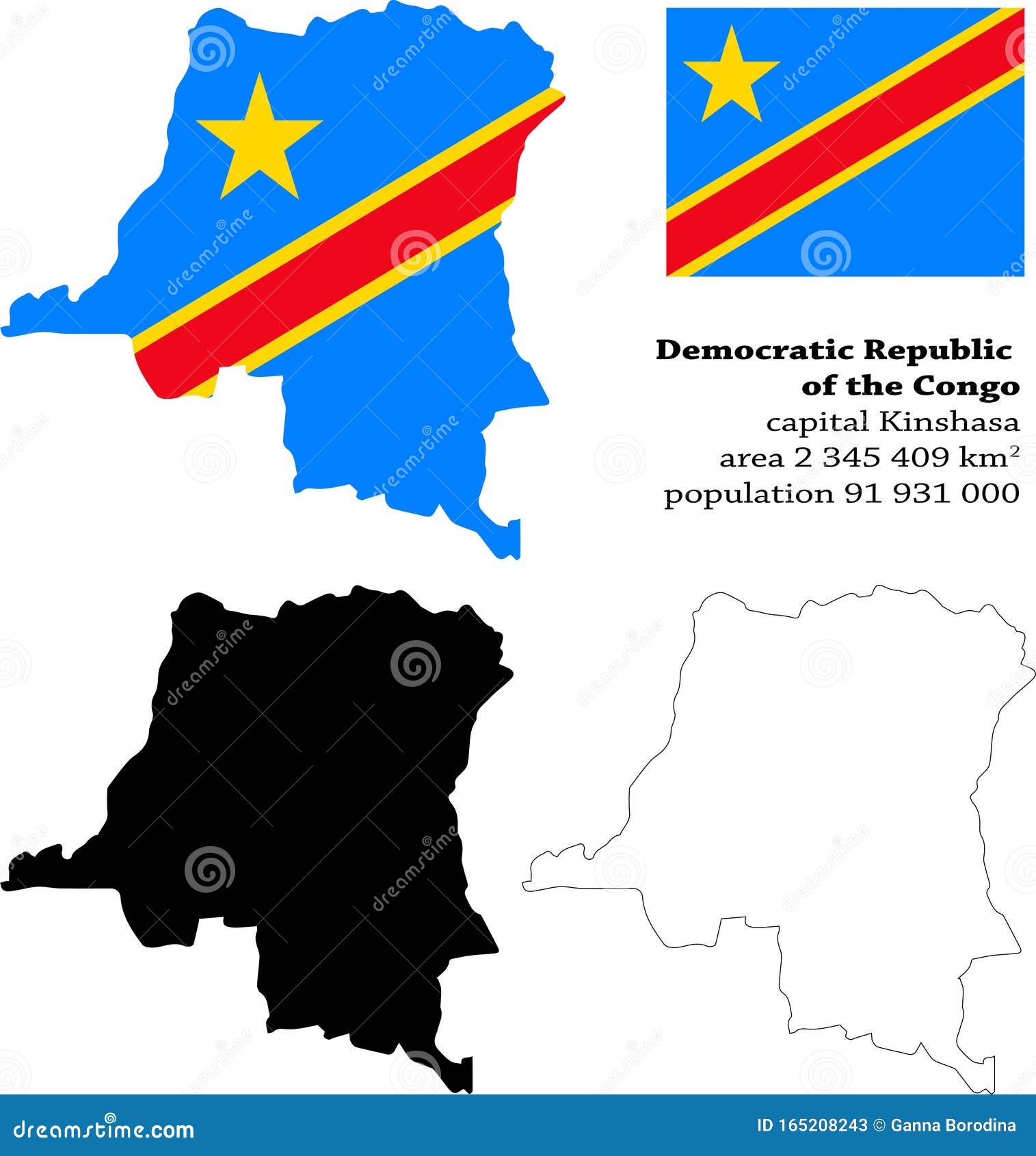 Democratic Republic of the Congo Vector Map, Flag, Borders, Mask ...