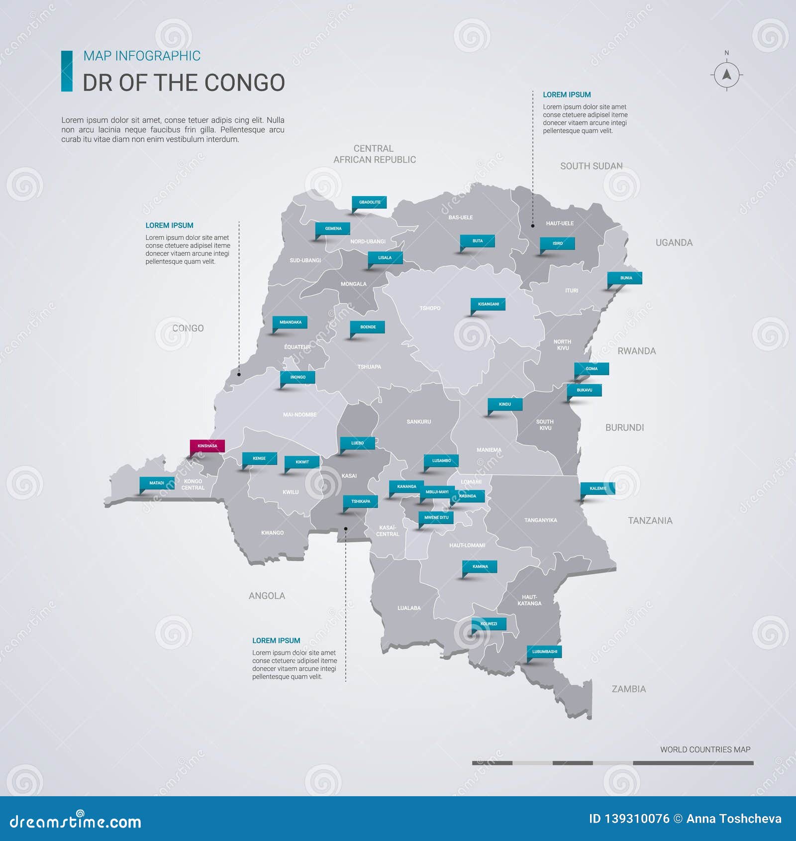 Democratic Republic of the Congo Vector Map with Infographic Elements ...