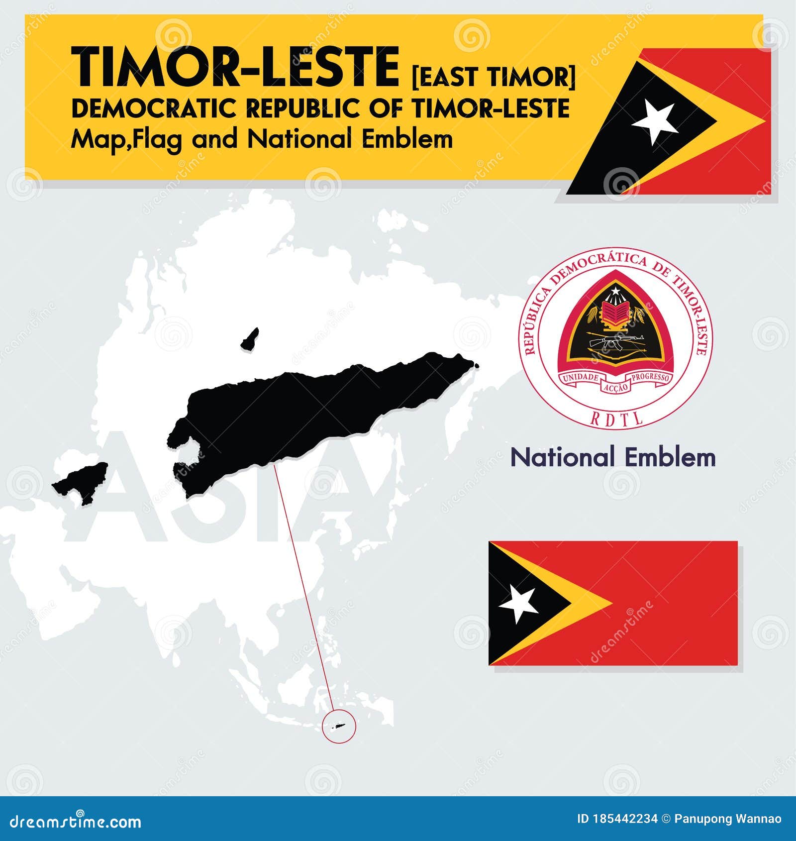Map of Democratic Republic of Timor-Leste Flag and National Emblem ...