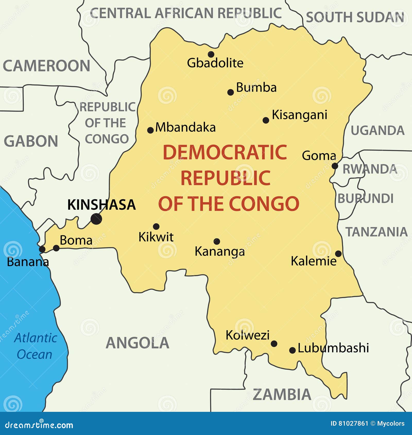 Democratische Republiek De Kongo - Kaart Vector Illustratie ...