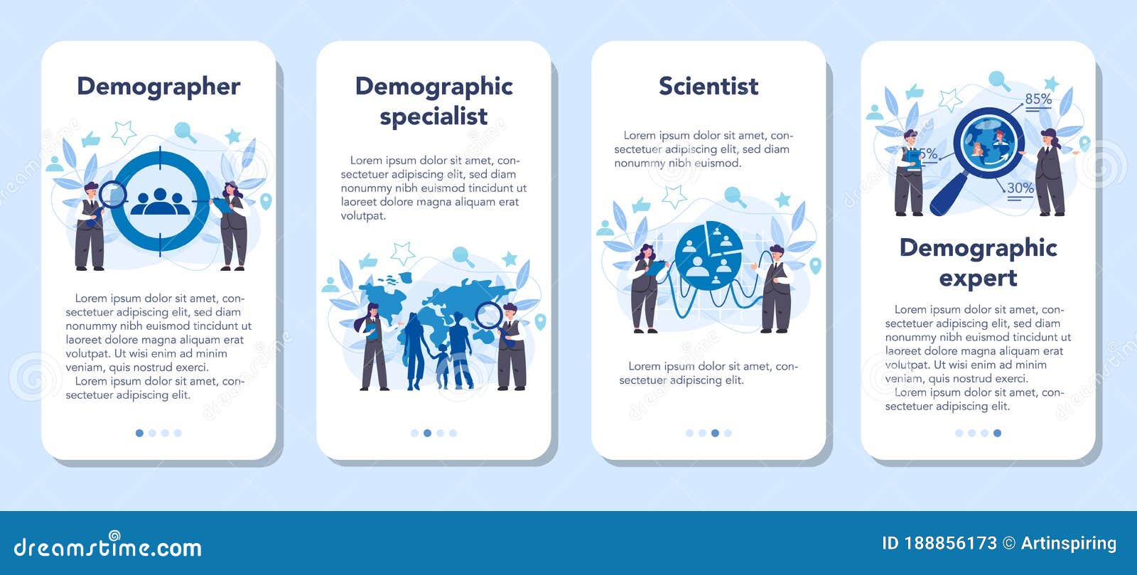 Demographer Mobile Application Banner Set. Scientist Studying Stock ...