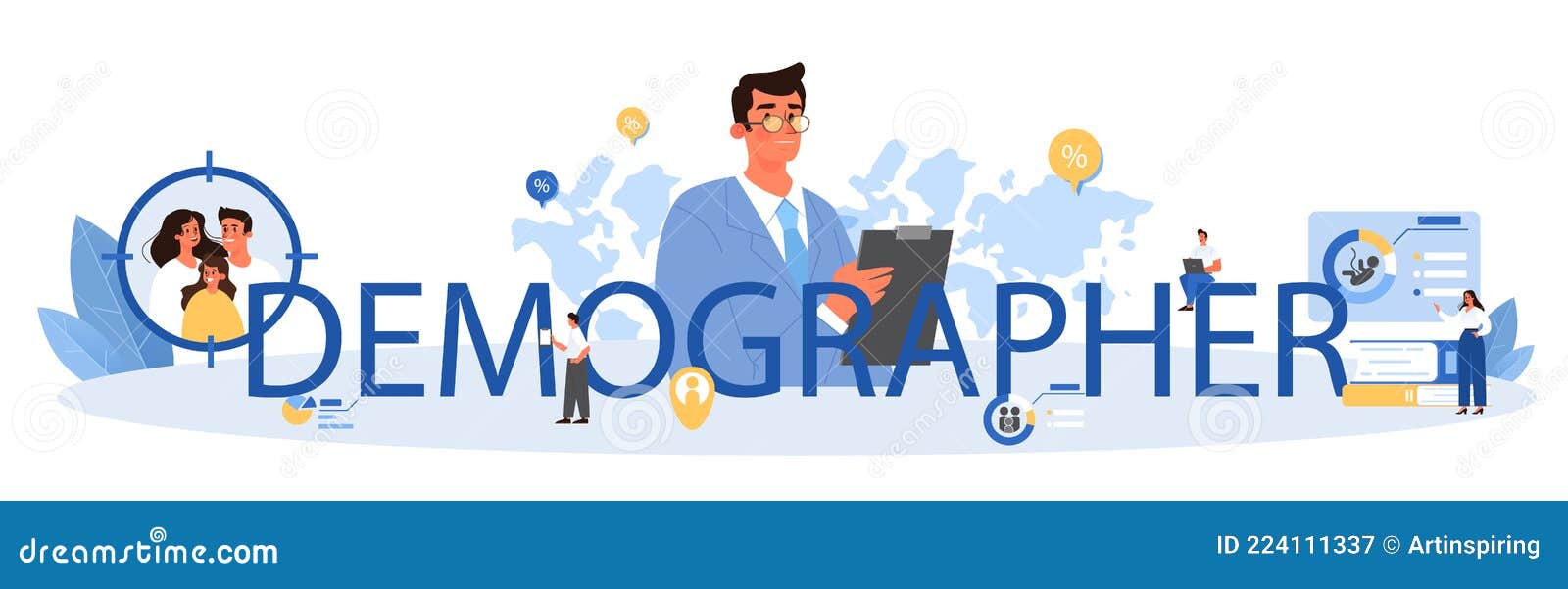 Demographer Typographic Header. Scientist Studying Population Growth ...
