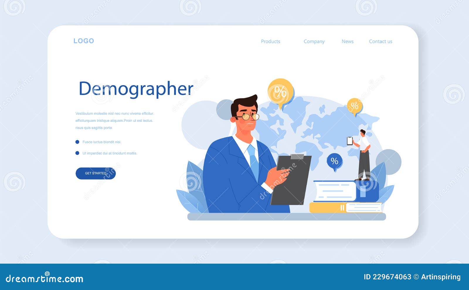 Demographer Web Banner or Landing Page. Scientist Studying Population ...