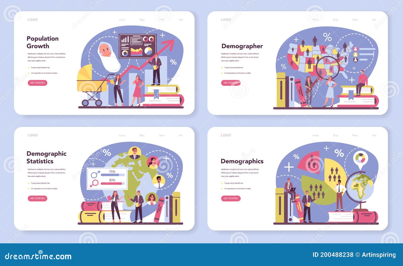 Demographer Web Banner or Landing Page Set. Scientist Studying Stock ...