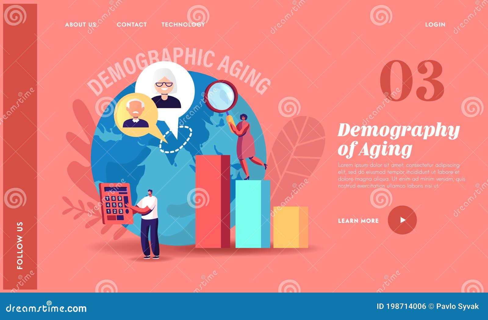 Demographic Aging Landing Page Template. Statistics Data For Human Age ...