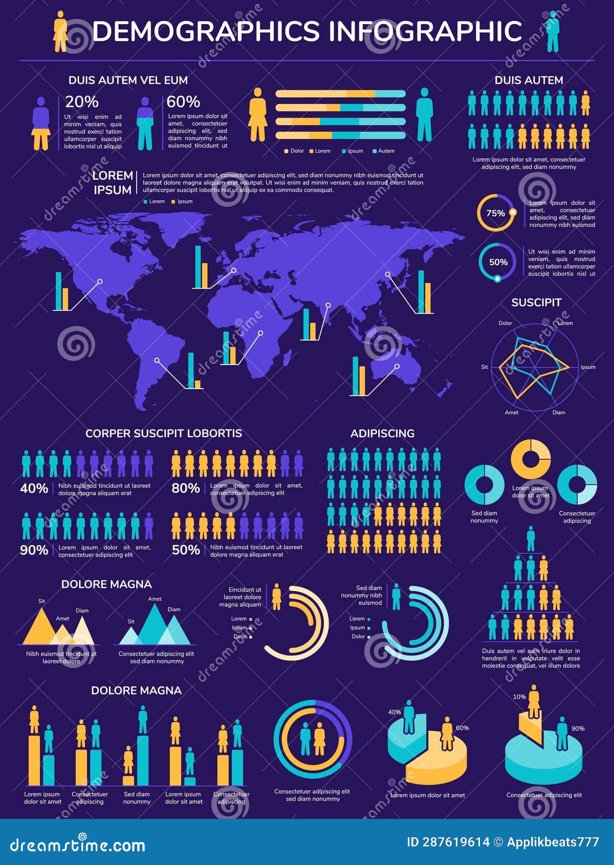 Demographics Infographic. Population Growth Data Analysis With People ...