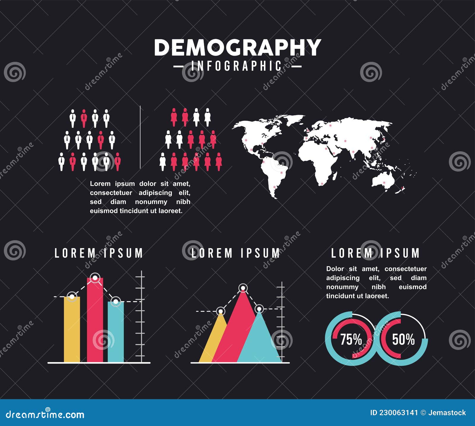 Demography Infographic Six Icons Stock Vector - Illustration of diagram ...