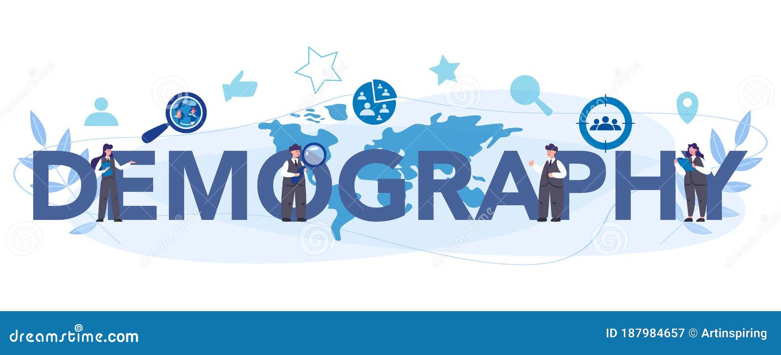 Demography Typographic Header Concept. Scientist Studying Population ...