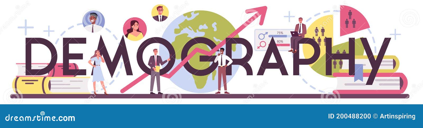 Demography Typographic Header. Scientist Studying Population Growth ...