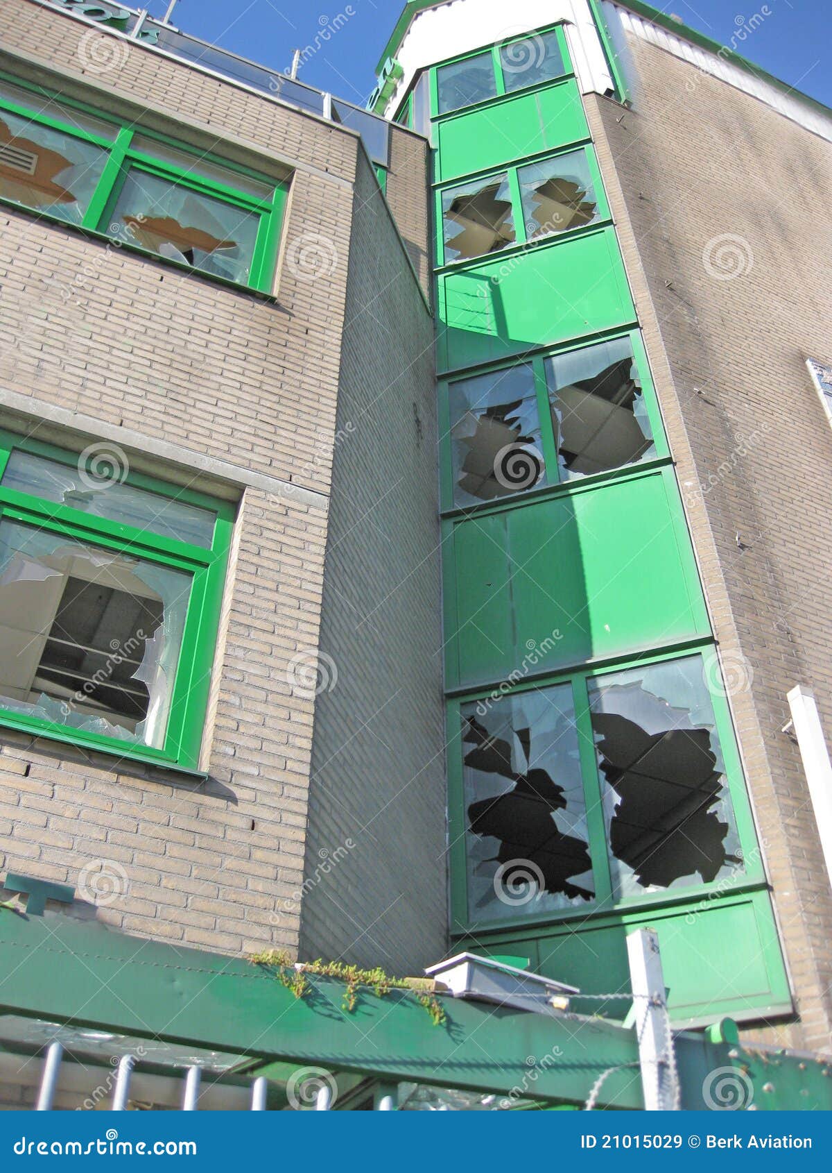 Demolished Building With Exposed Elevator And Interior Walls Royalty ...