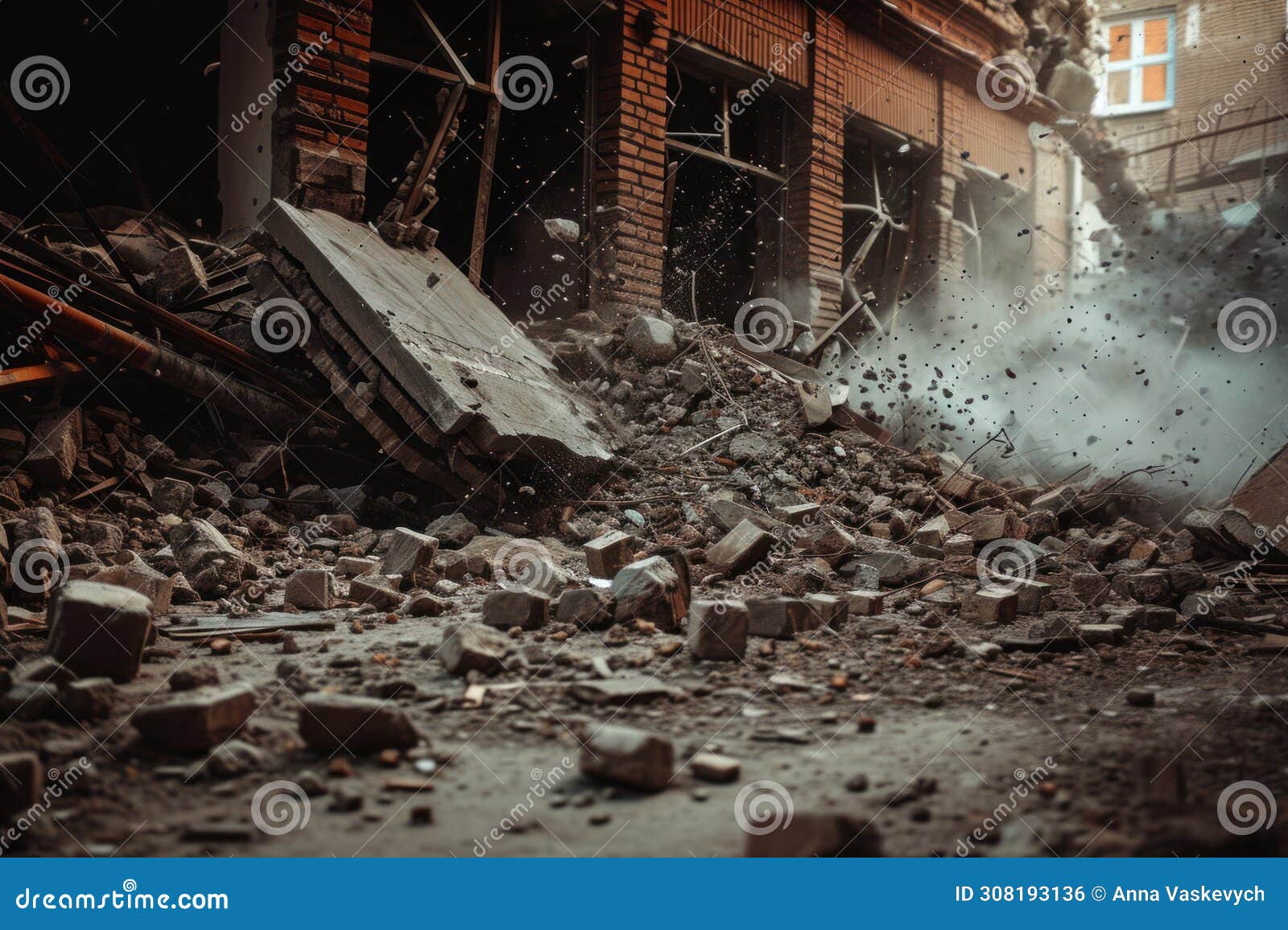 Demolished Building Debris Poses Hazard on Ground Stock Photo - Image ...