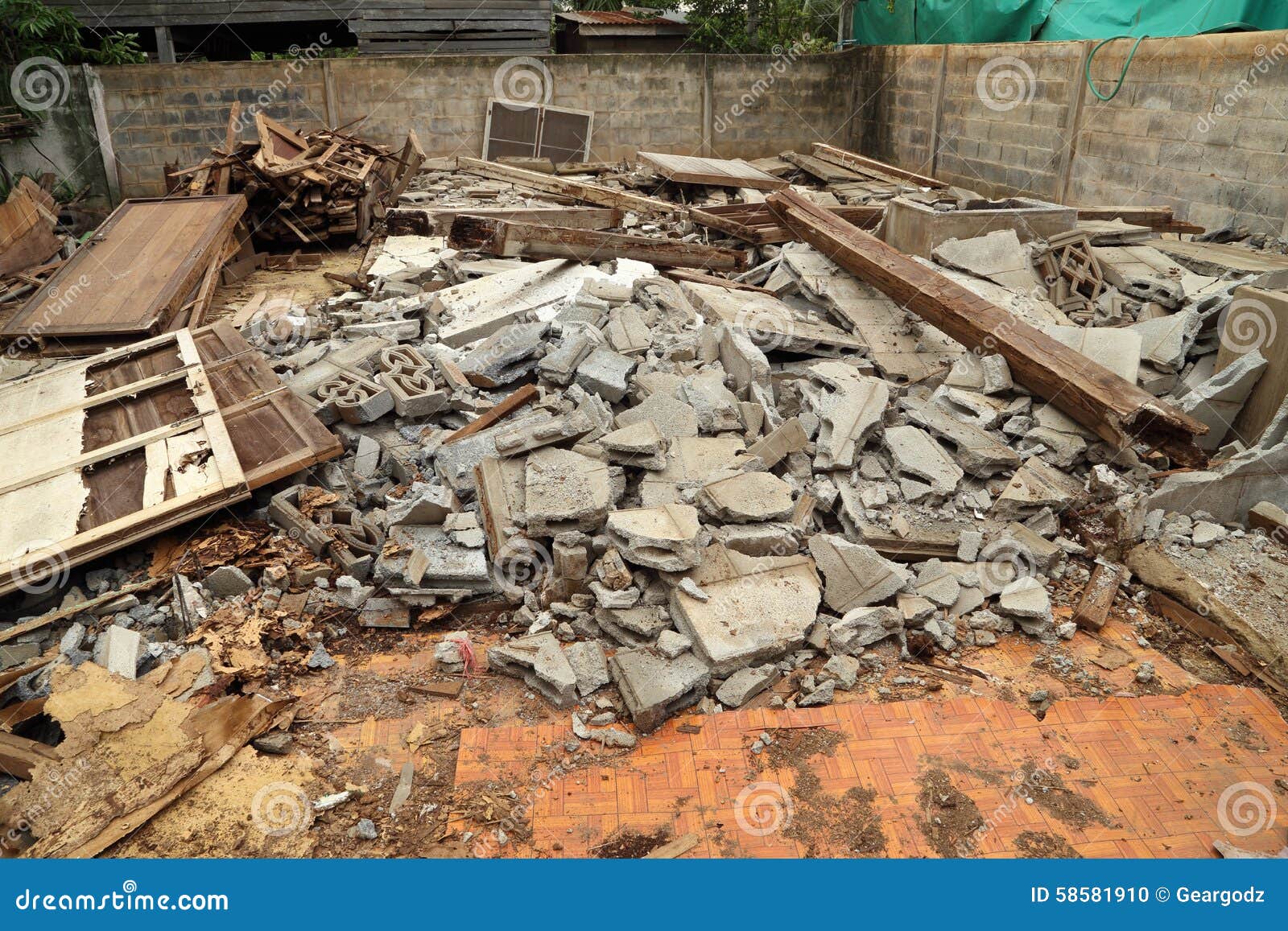 Demolished building stock photo. Image of damage, bricks - 58581910
