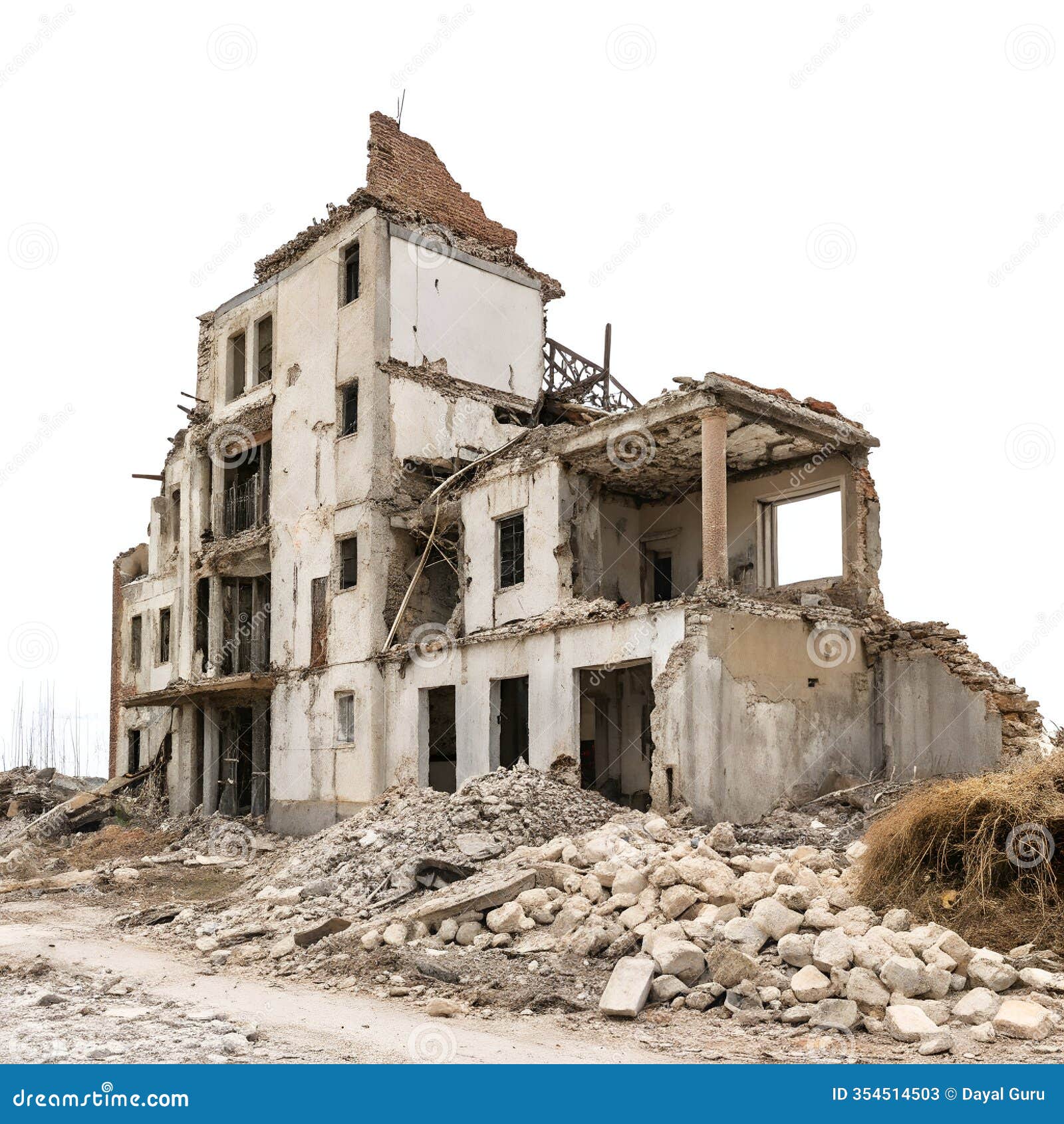 Demolished Buildings Isolated On White Background Royalty-Free Stock ...