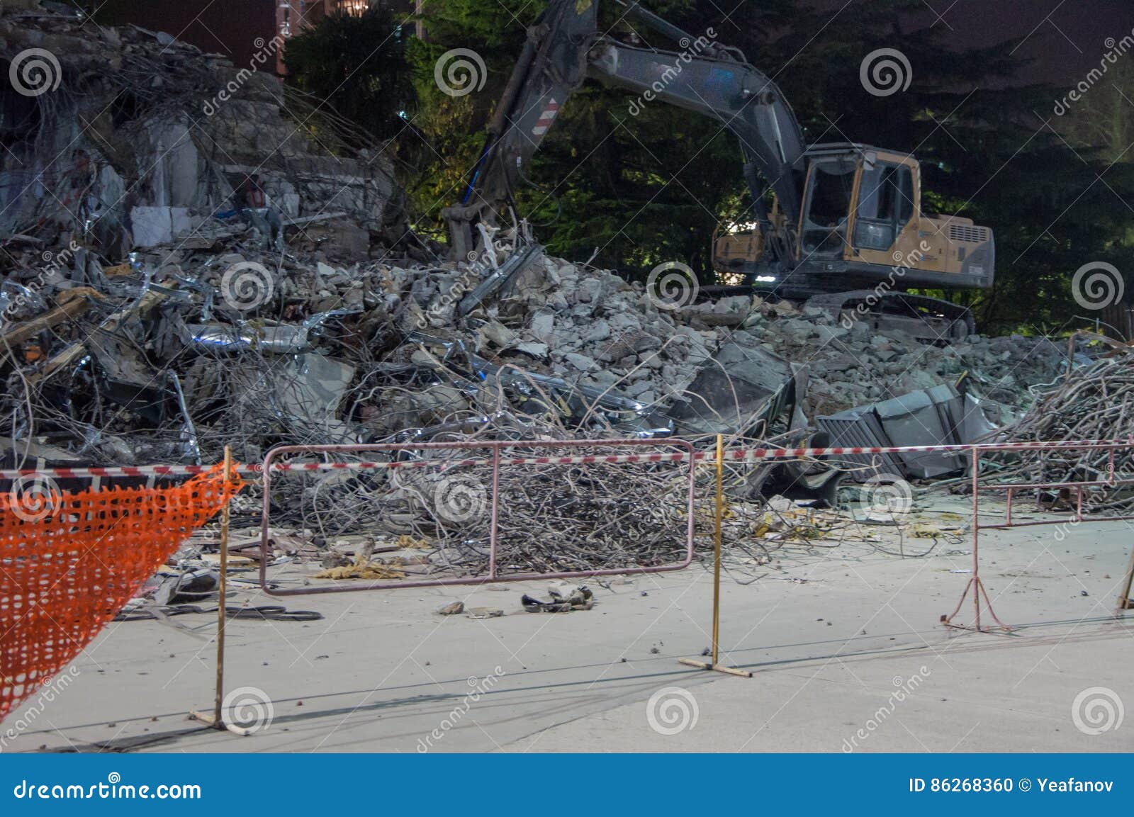 Demolished Buildings at Night Stock Photo - Image of apartment, light ...