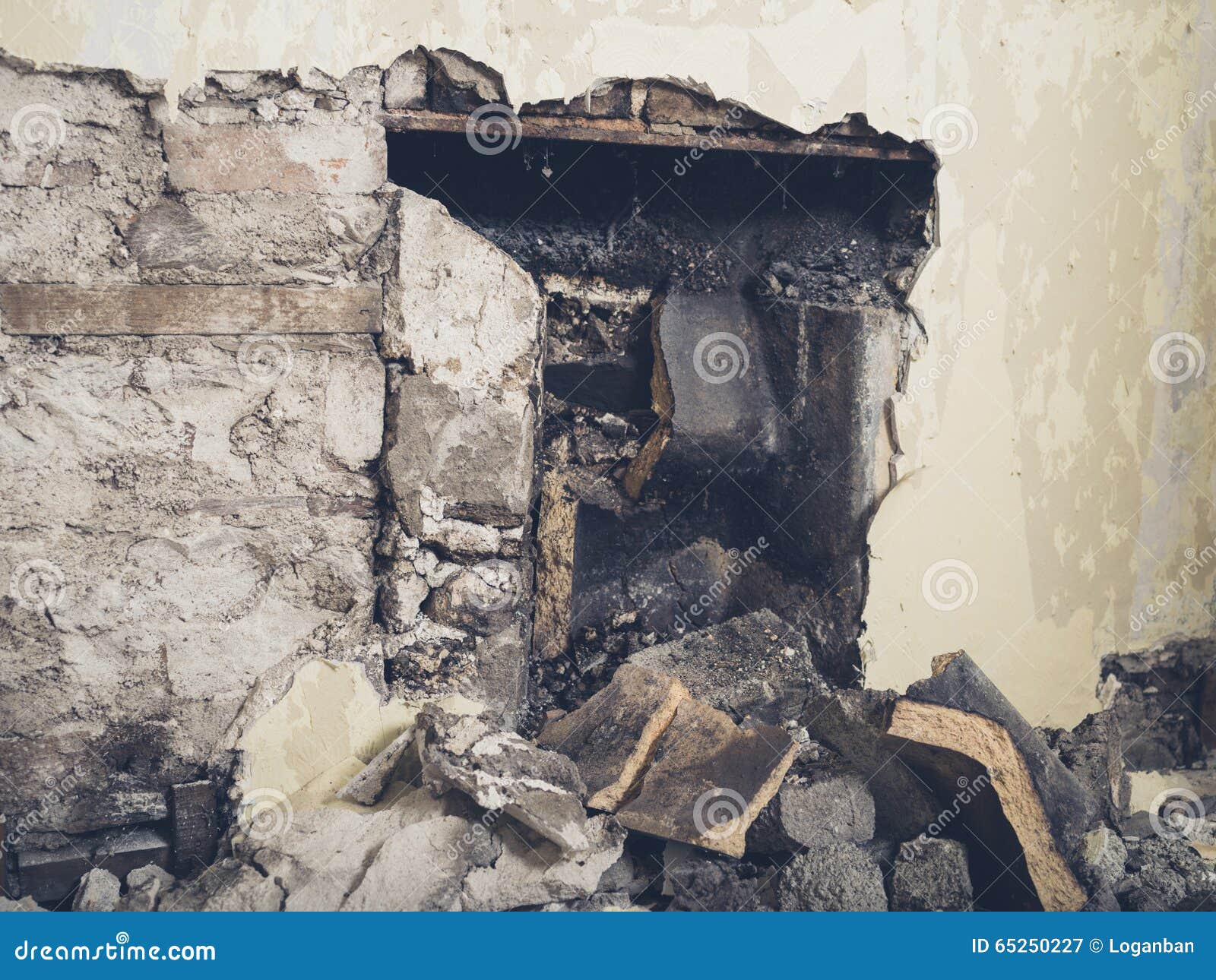 Demolished fireplace stock image. Image of architecture - 65250227