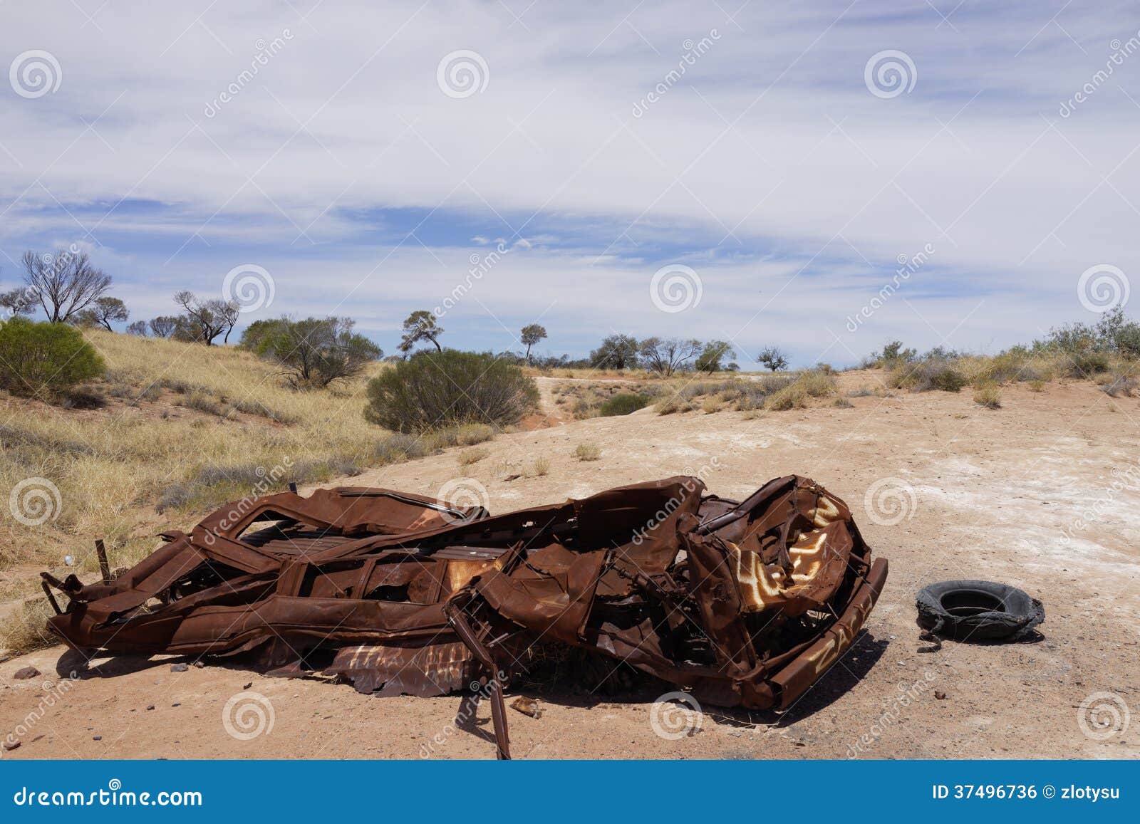 Demolished Rust Car in Australian Desert Stock Photo - Image of ...