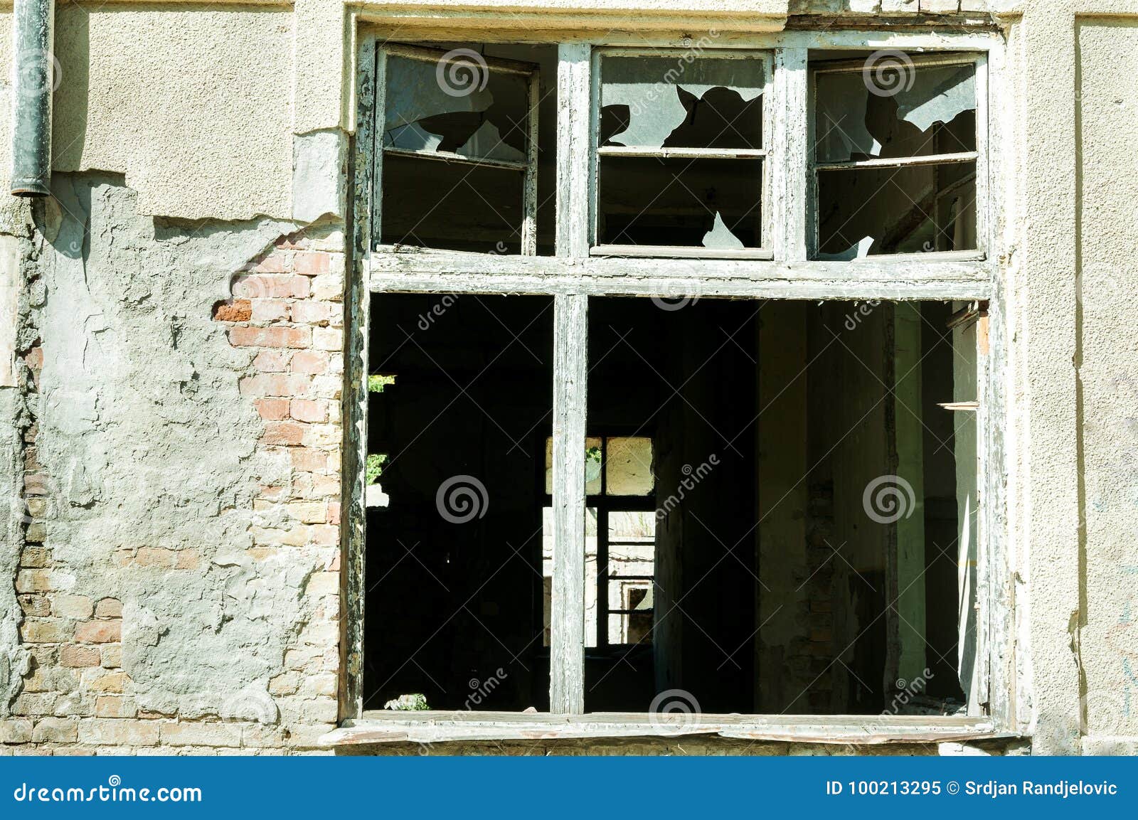 Demolished Window of Abandoned Ruined House Destroyed by Grenade ...