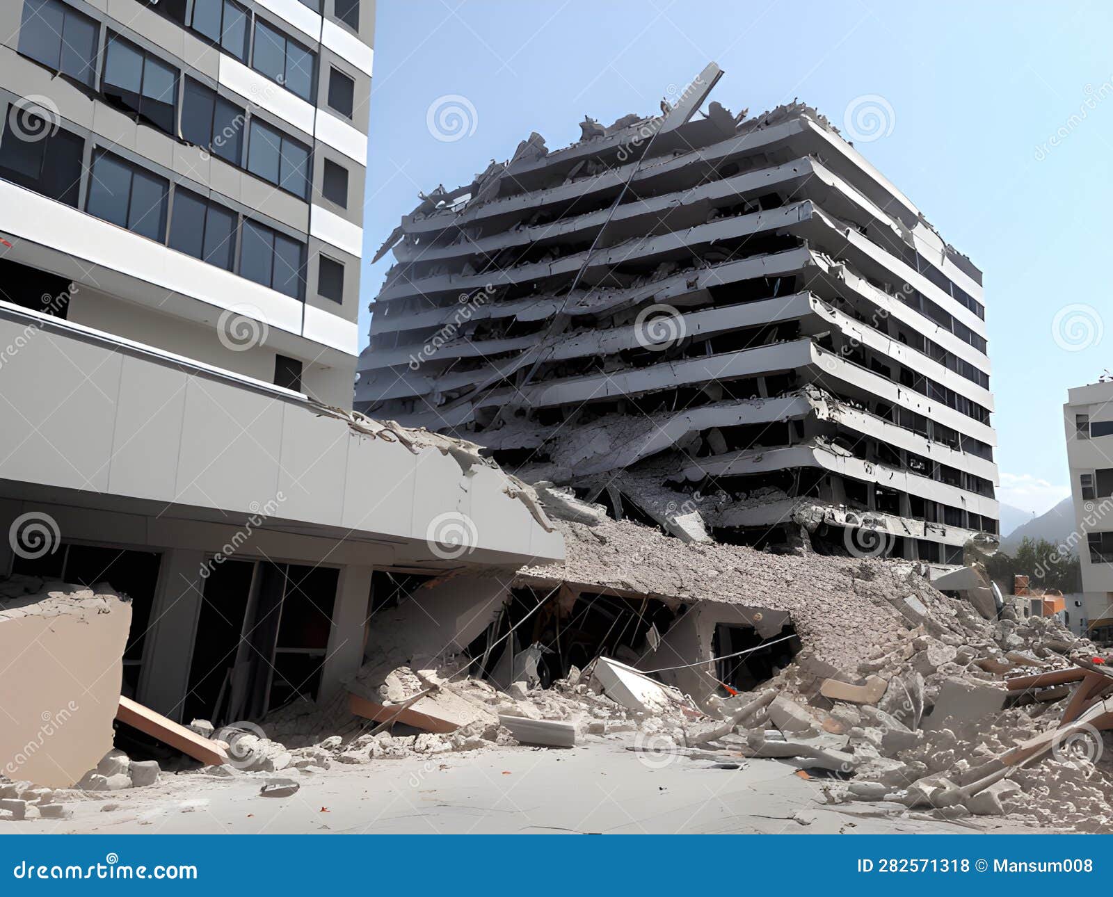 High Collapsed Walls Of Destroyed Industrial Buildings And Destroyed ...