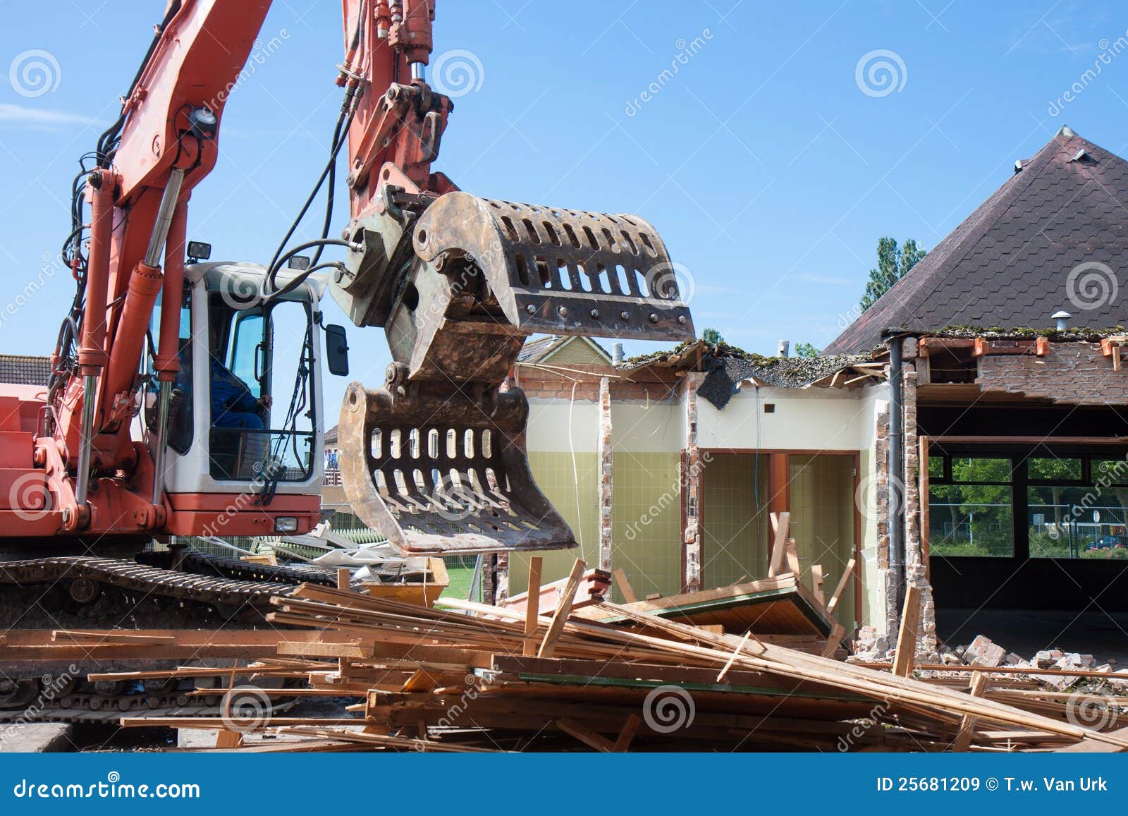 Demolition of a Building with a Excavator Stock Image - Image of ...