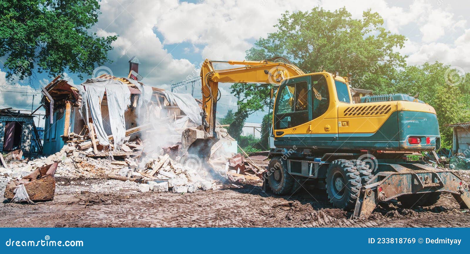 Demolition of Building. Process of Dismantling of House Stock Image ...