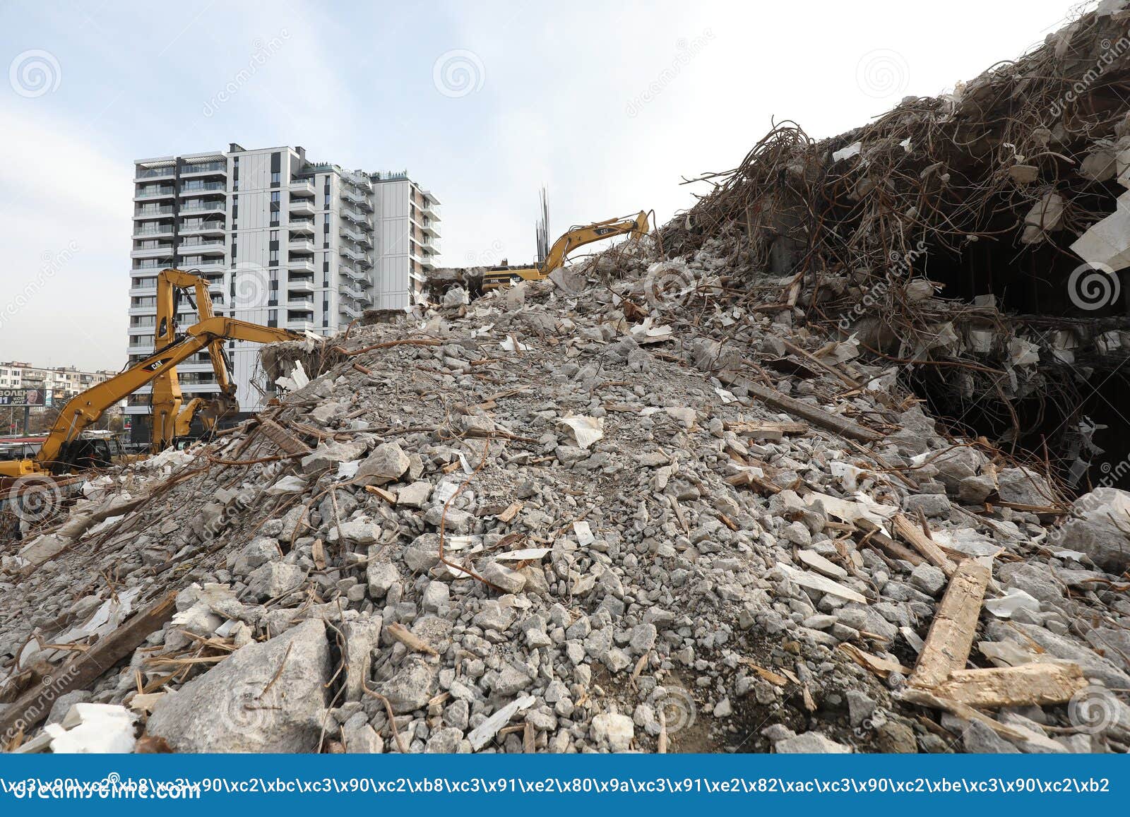 Demolition Of A Building With The Aid Of A Crane With Gripper, And ...