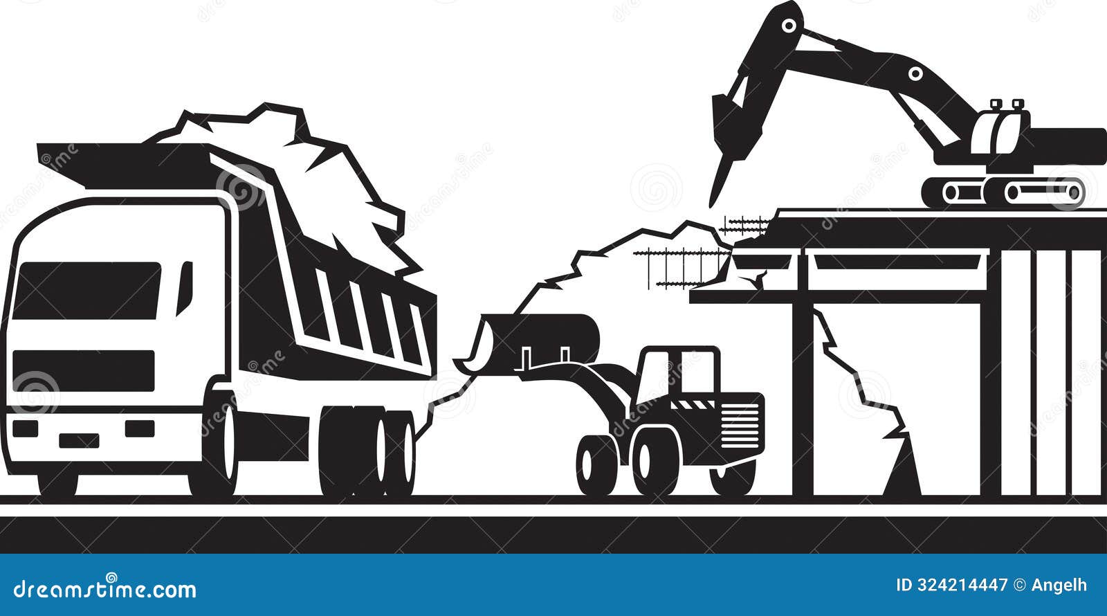 Demolition of Concrete Bridge with Construction Machinery Stock Vector ...