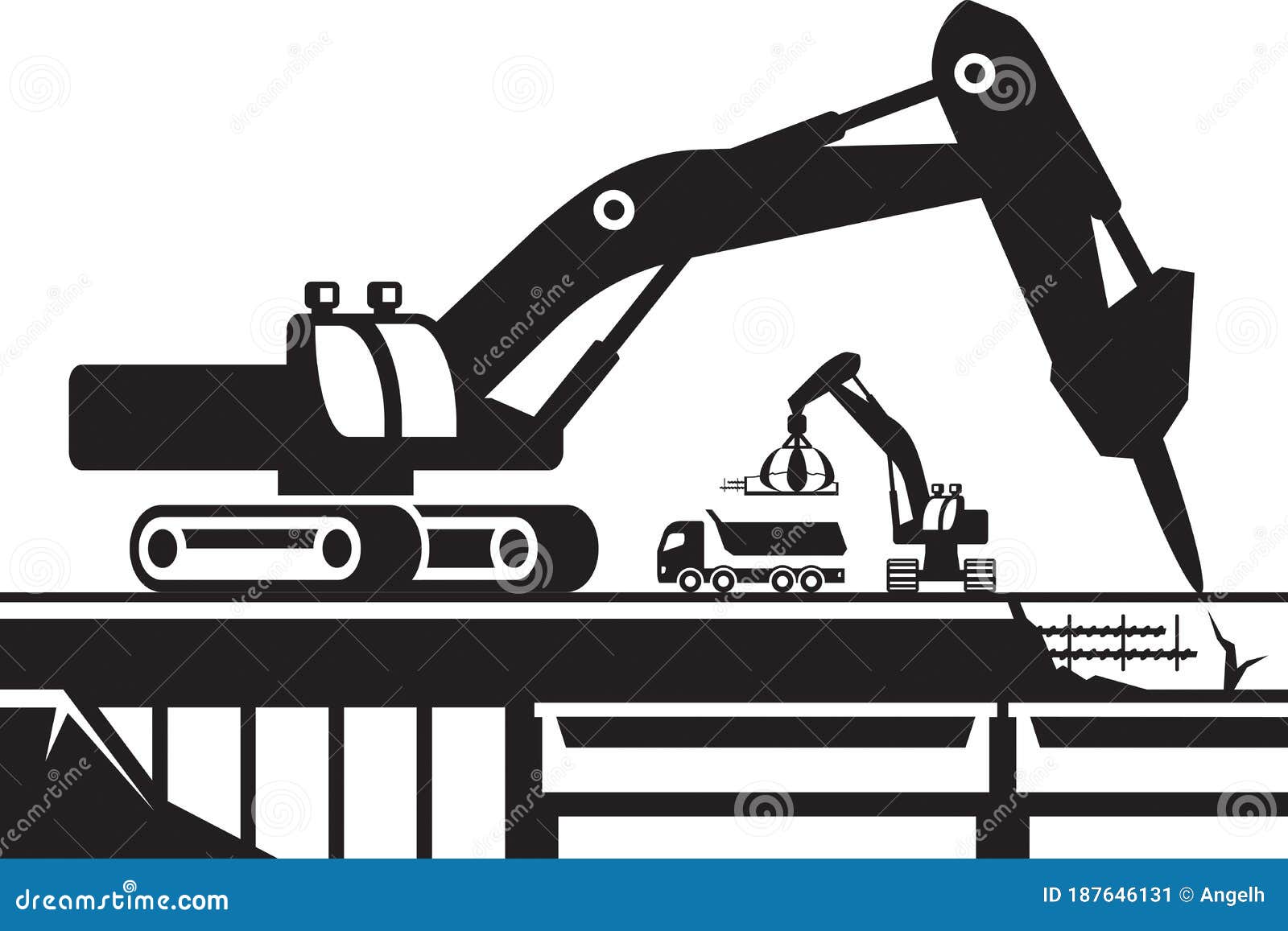 Concrete Bridge With Pillars And Highway In Futuristic Skyline Of ...