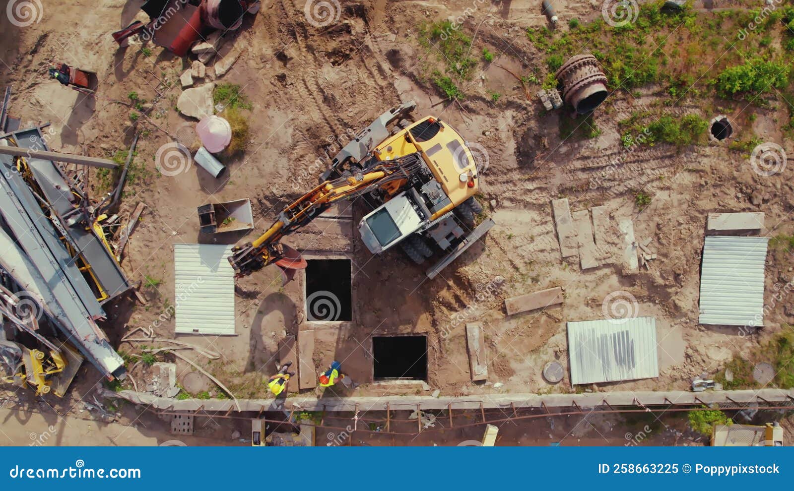 Demolition Construction Working Site. an Excavator Performing Lifting ...