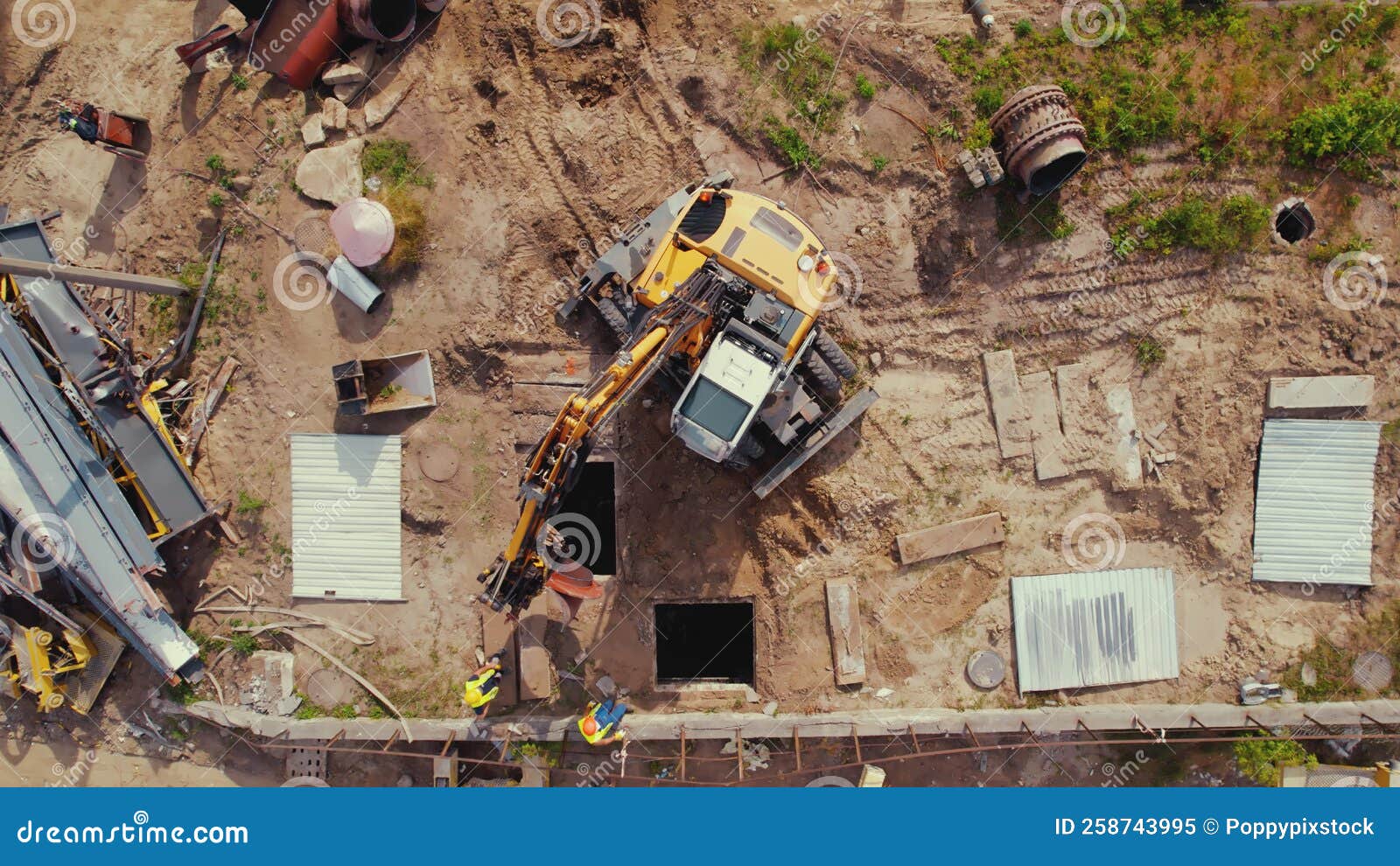 Demolition Construction Working Site. an Excavator Performing Lifting ...